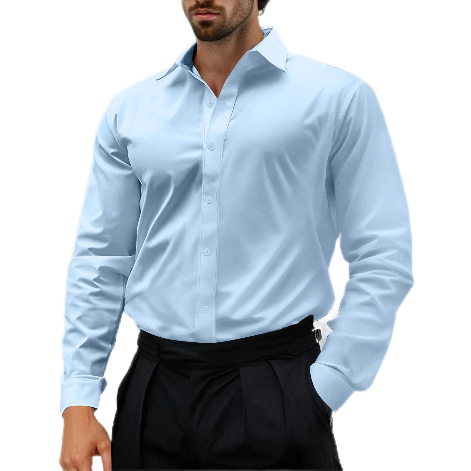 Wyobmus Mens Twill Dress Shirts Solid Long Sleeve Stretch Wrinkle-Free formal Shirt Business ...