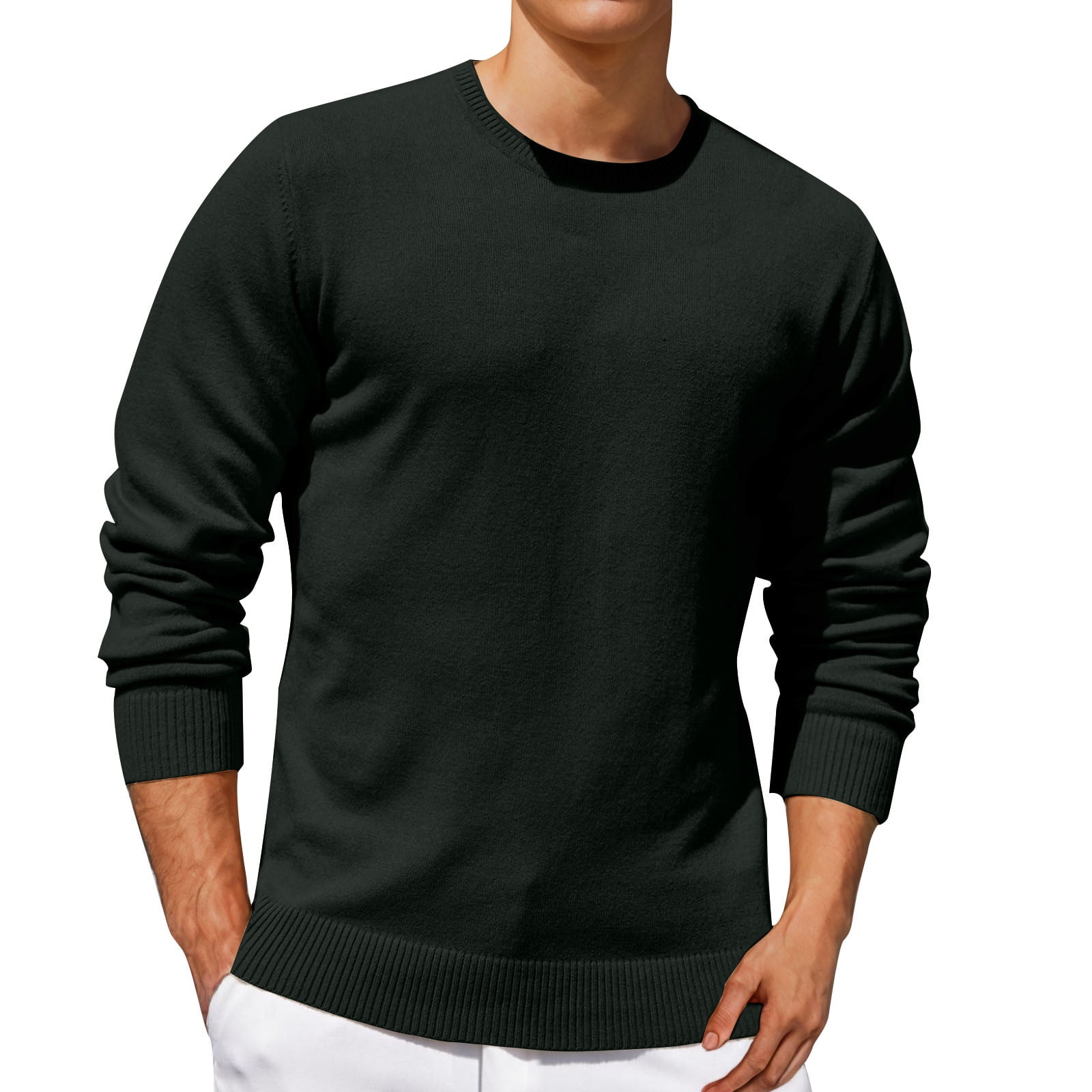 Wyobmus Mens Underwear Shirts Solid Color Sweater Crewneck Long Sleeves ...