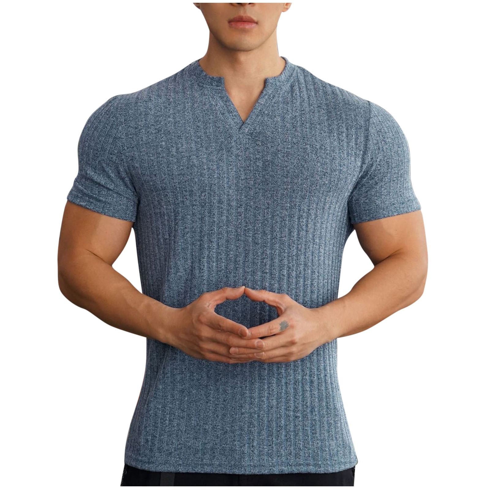 Wyobmus Mens V Neck Muscle Shirts Casual Short Sleeve Gym Workout T ...