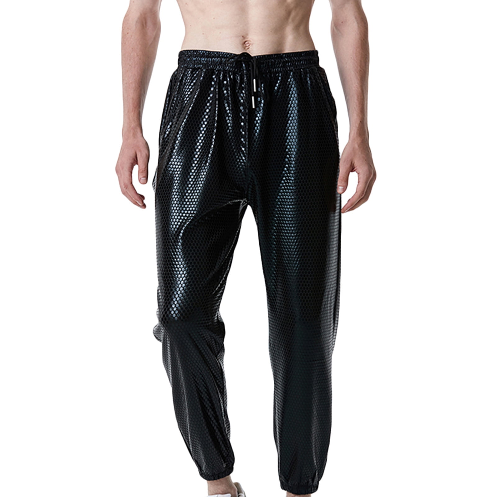 Wyobmus Sparkly Metallic Pants for Men Drawstring Waist Nightclub ...