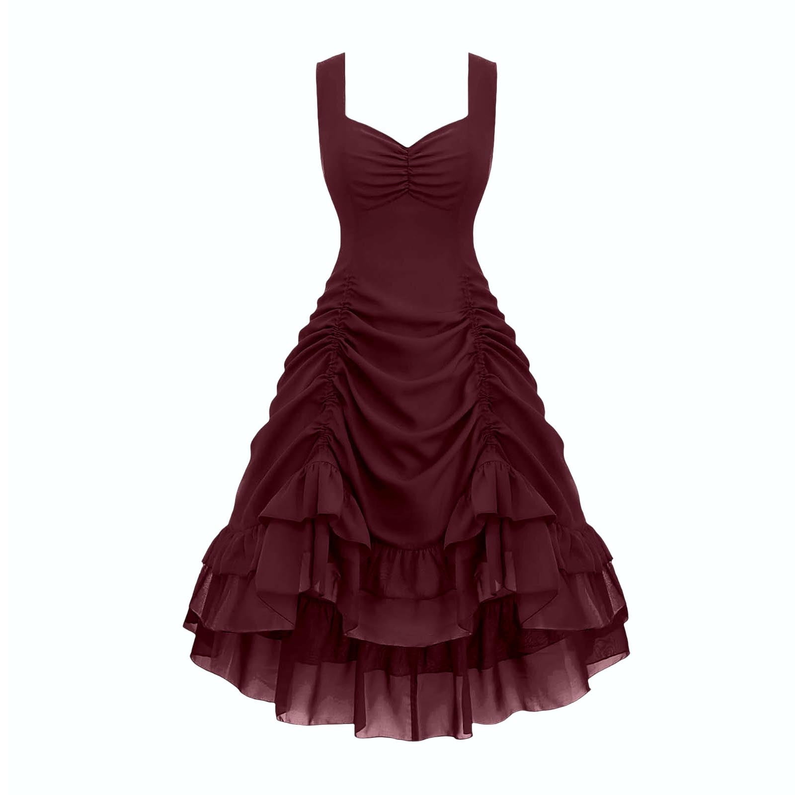 Wyobmus Victorian Gothic Dress for Women Spaghetti Strap Tiered Ruffle ...