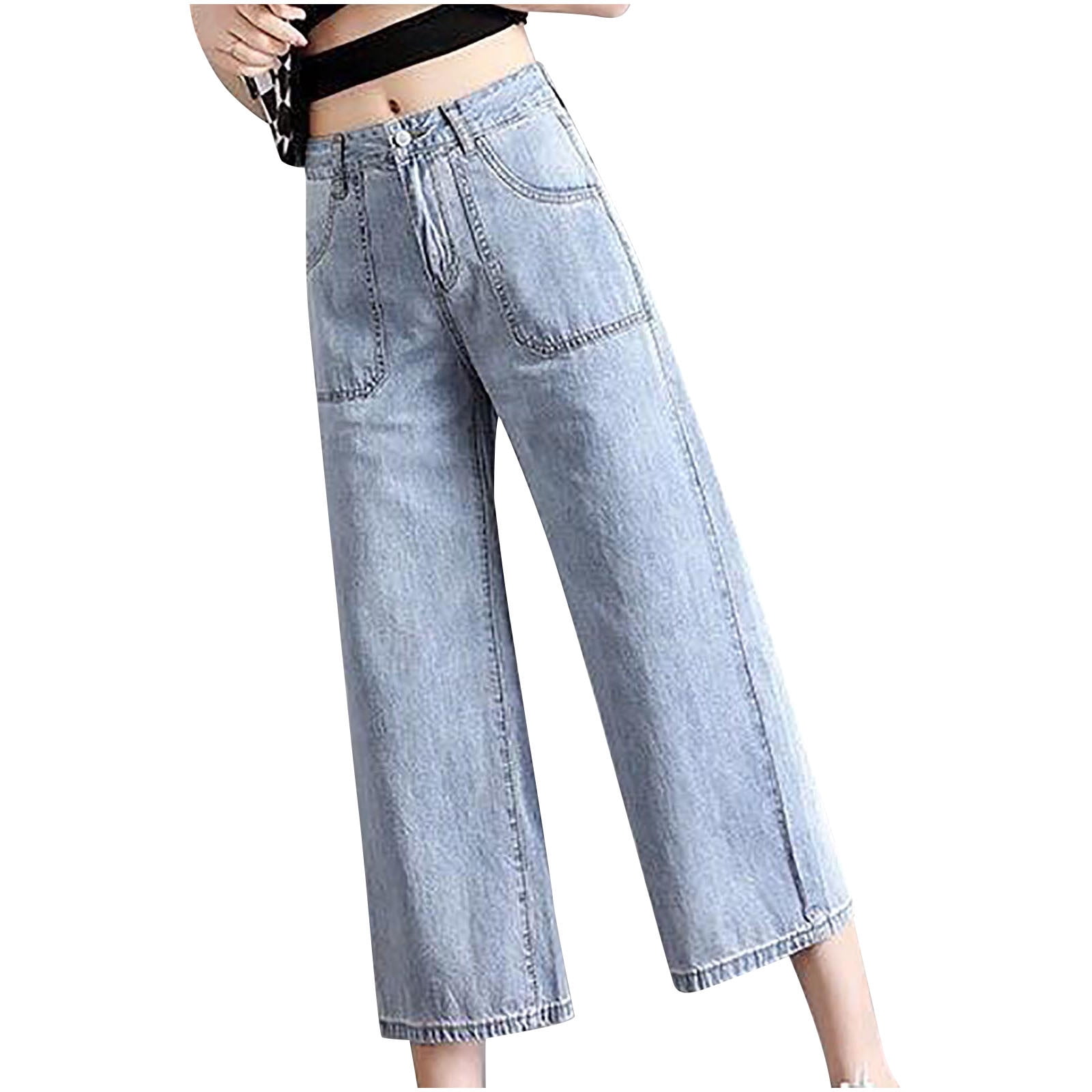 Wyobmus Women Capri Jeans High Waisted Wide Leg Jeans Strechy Loose ...