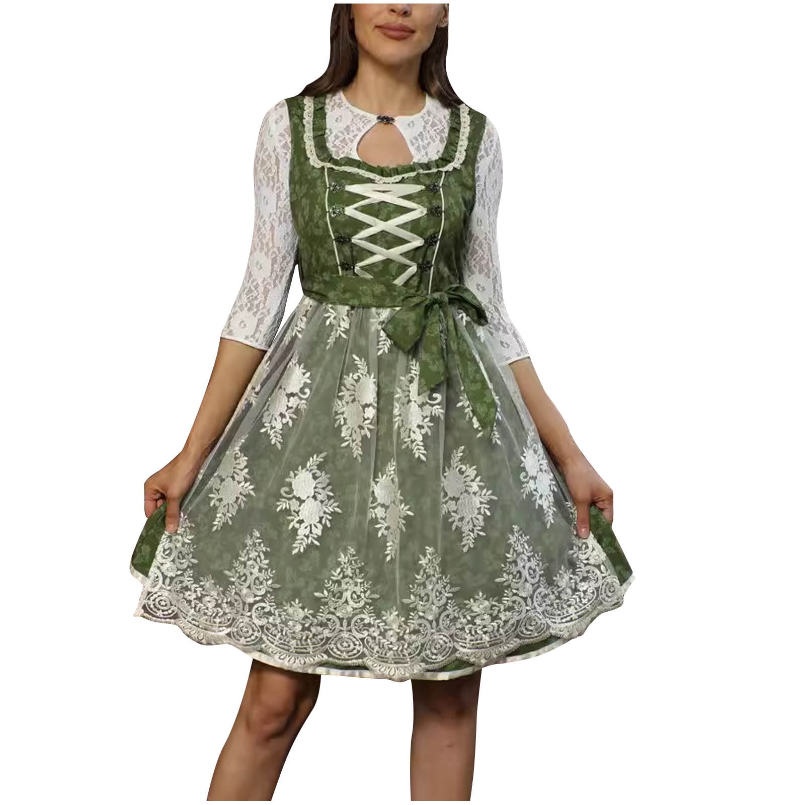 Wyobmus Women German Dirndl Dress Oktoberfest Clothes Bavarian Lace Up ...