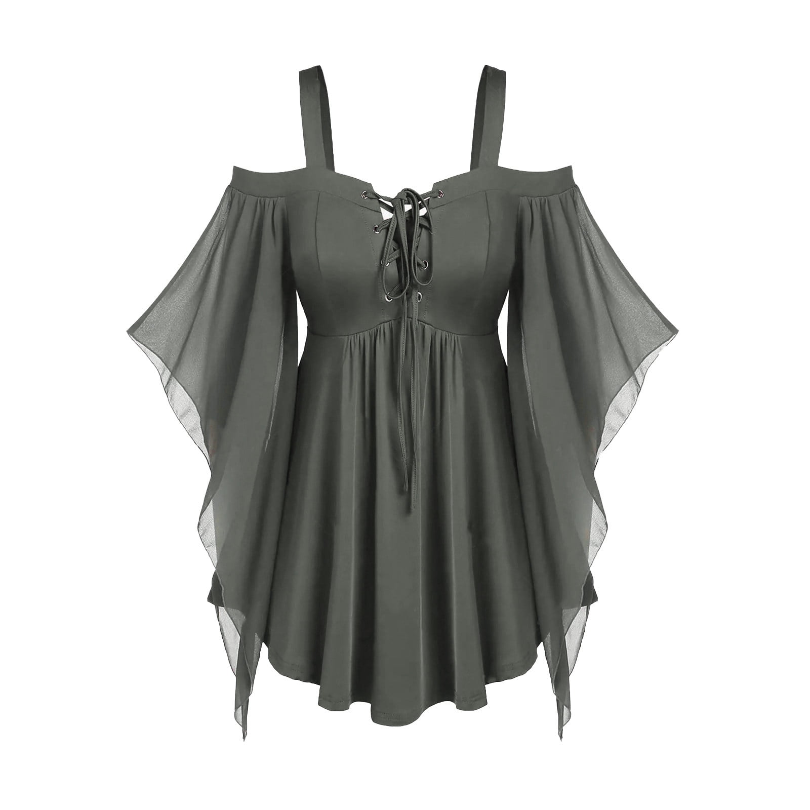 Wyobmus Women Renaissance Medieval Mini Dress Cold Shoulder Lace-Up ...