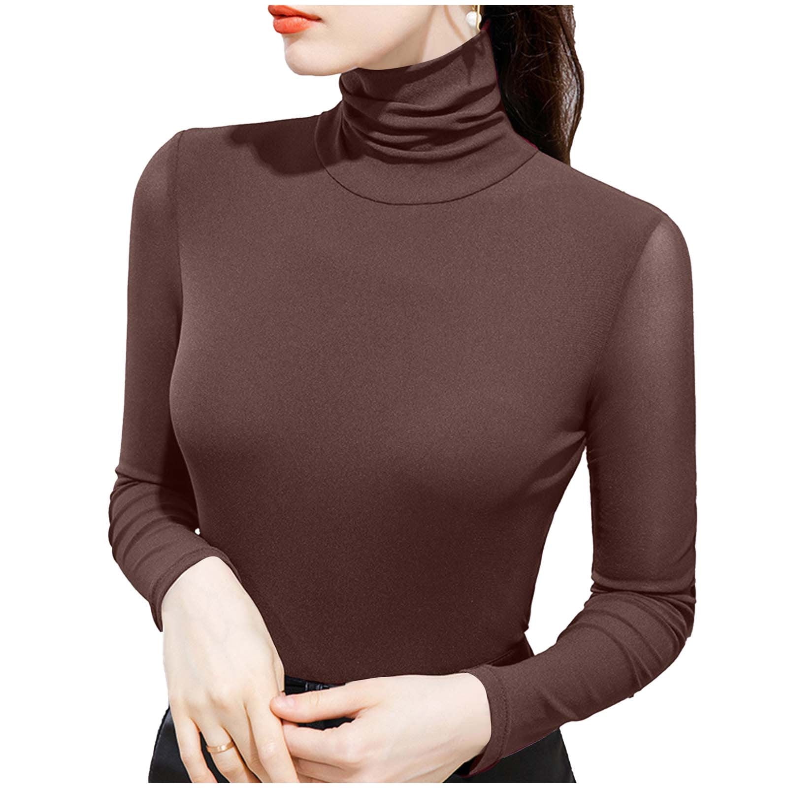 Wyobmus Women Turtleneck Shirt Long Sleeve Slim Fitted Lightweight Tees ...