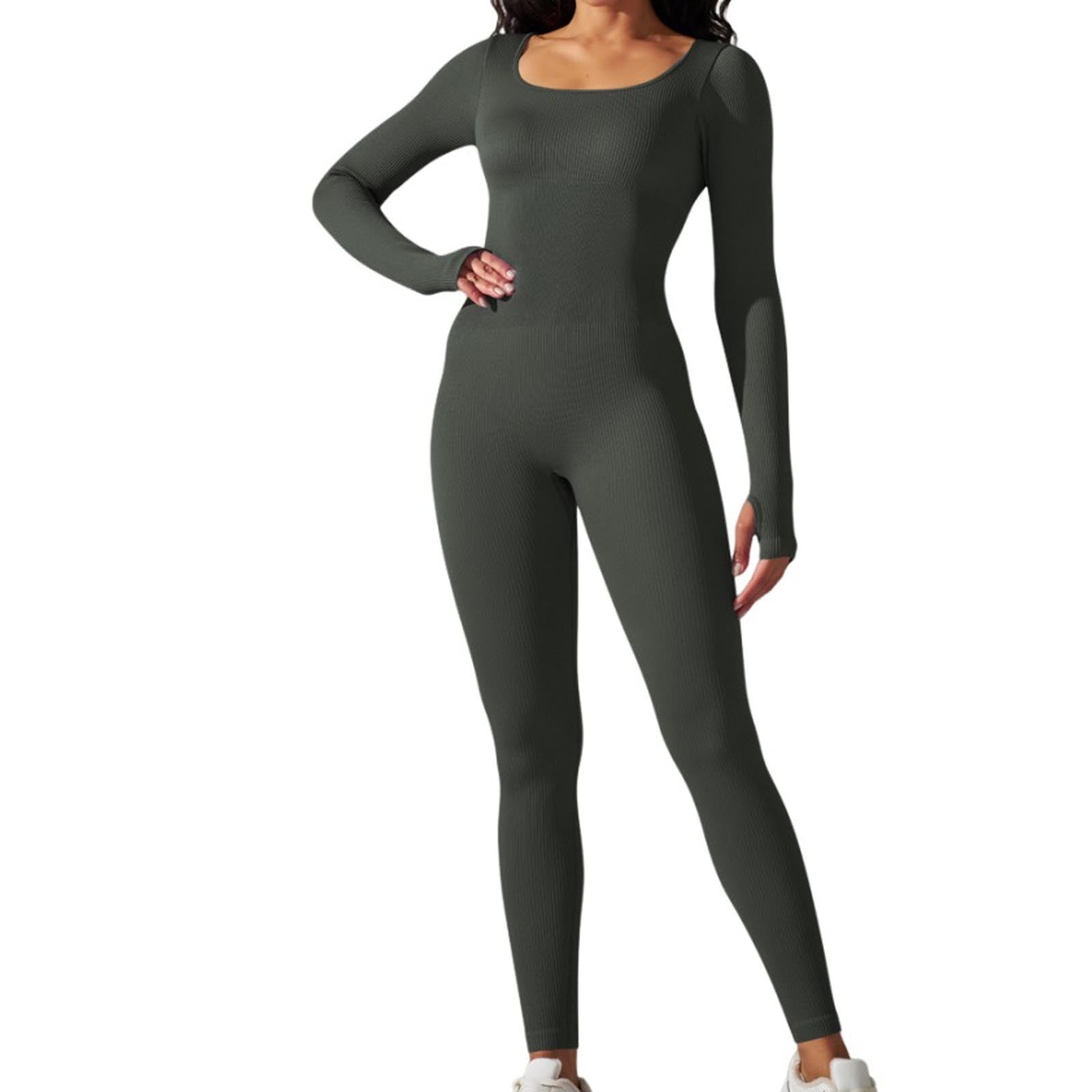 Wyobmus Women Workout Yoga Jumpsuits Solid Color Yoga Ribbed One Piece ...