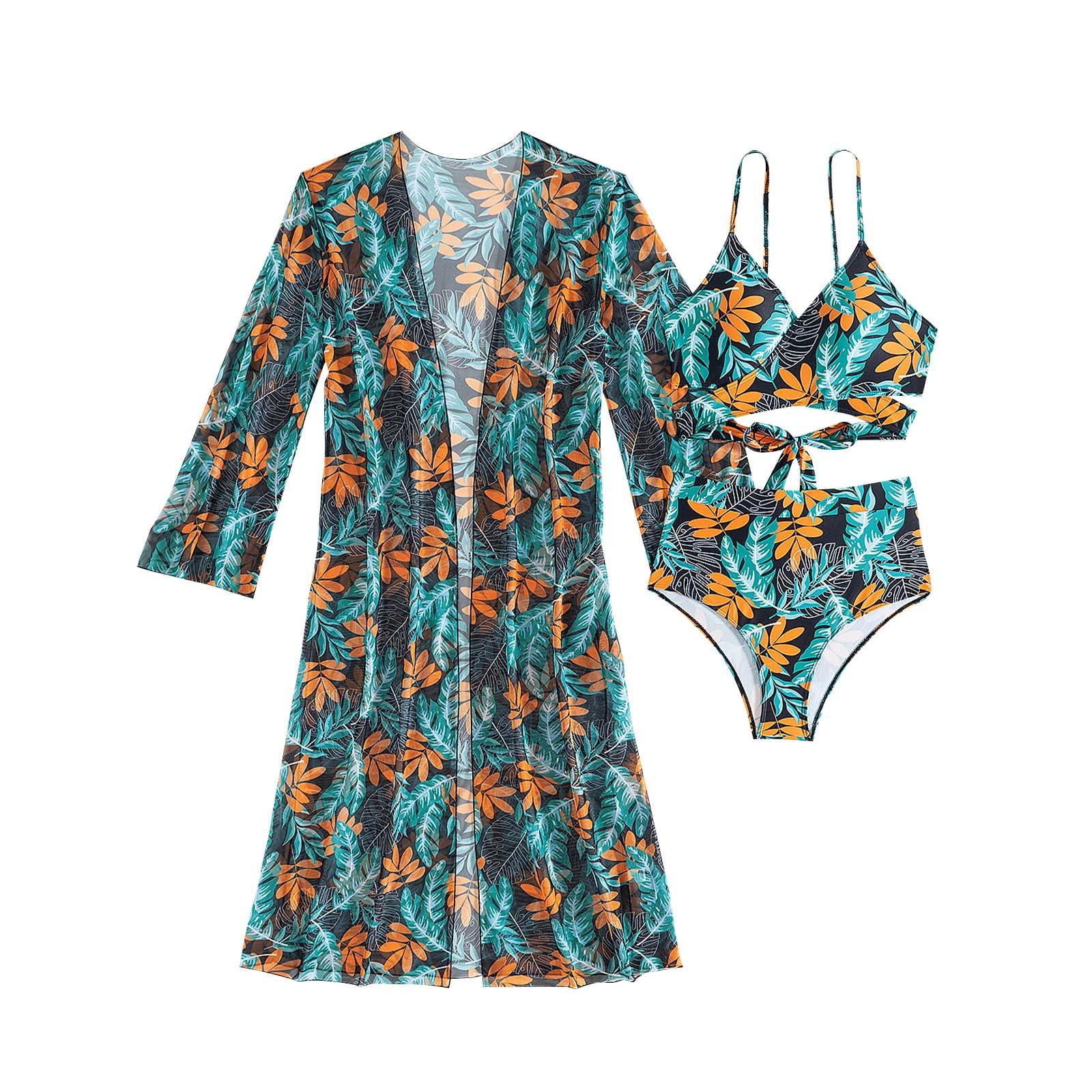 Wyobmus Women's 3 Piece Swimsuits Hawaiian Tropical Print Bikini Set ...