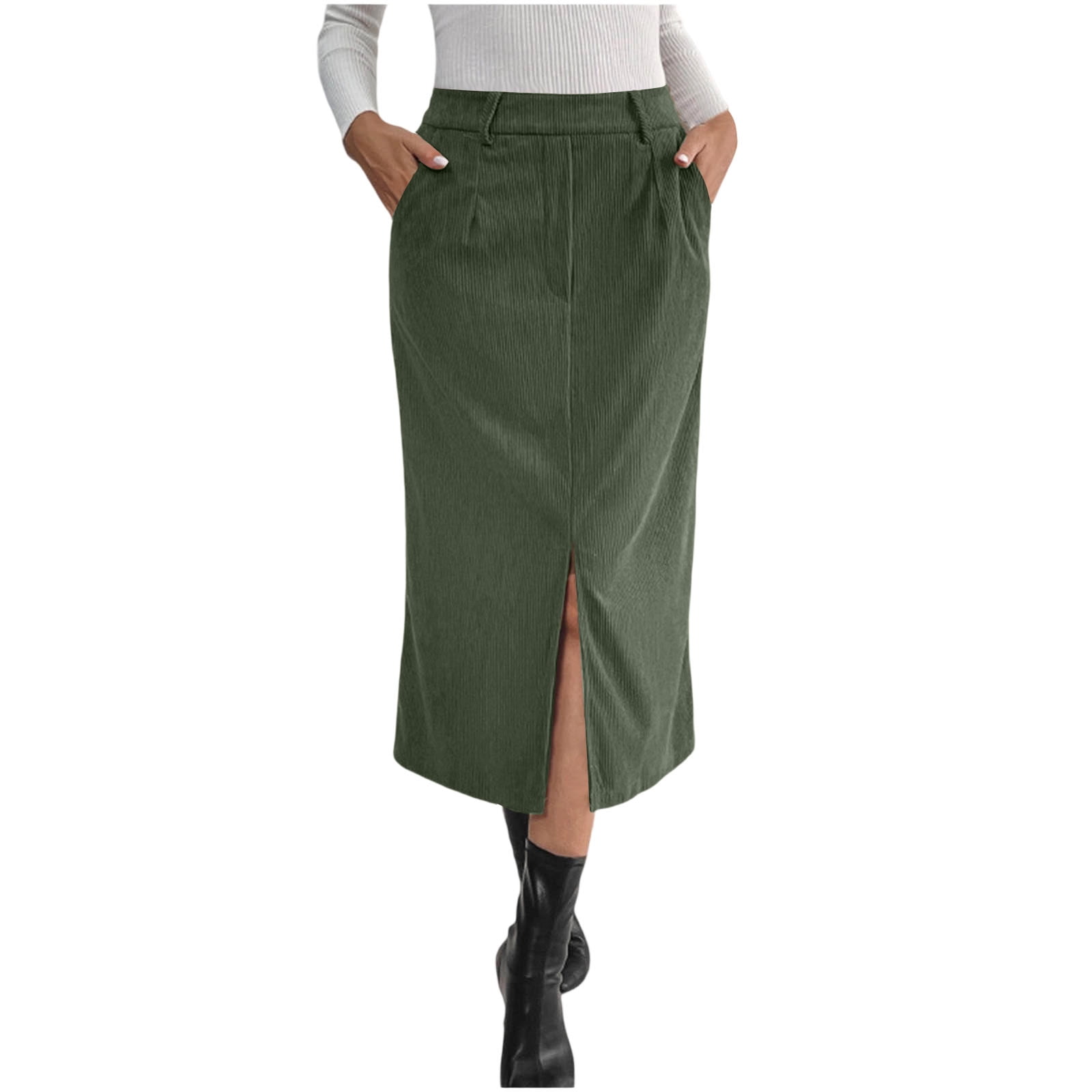 Wyobmus Women's Corduroy Skirts High Waisted Pencil Midi Skirts ...