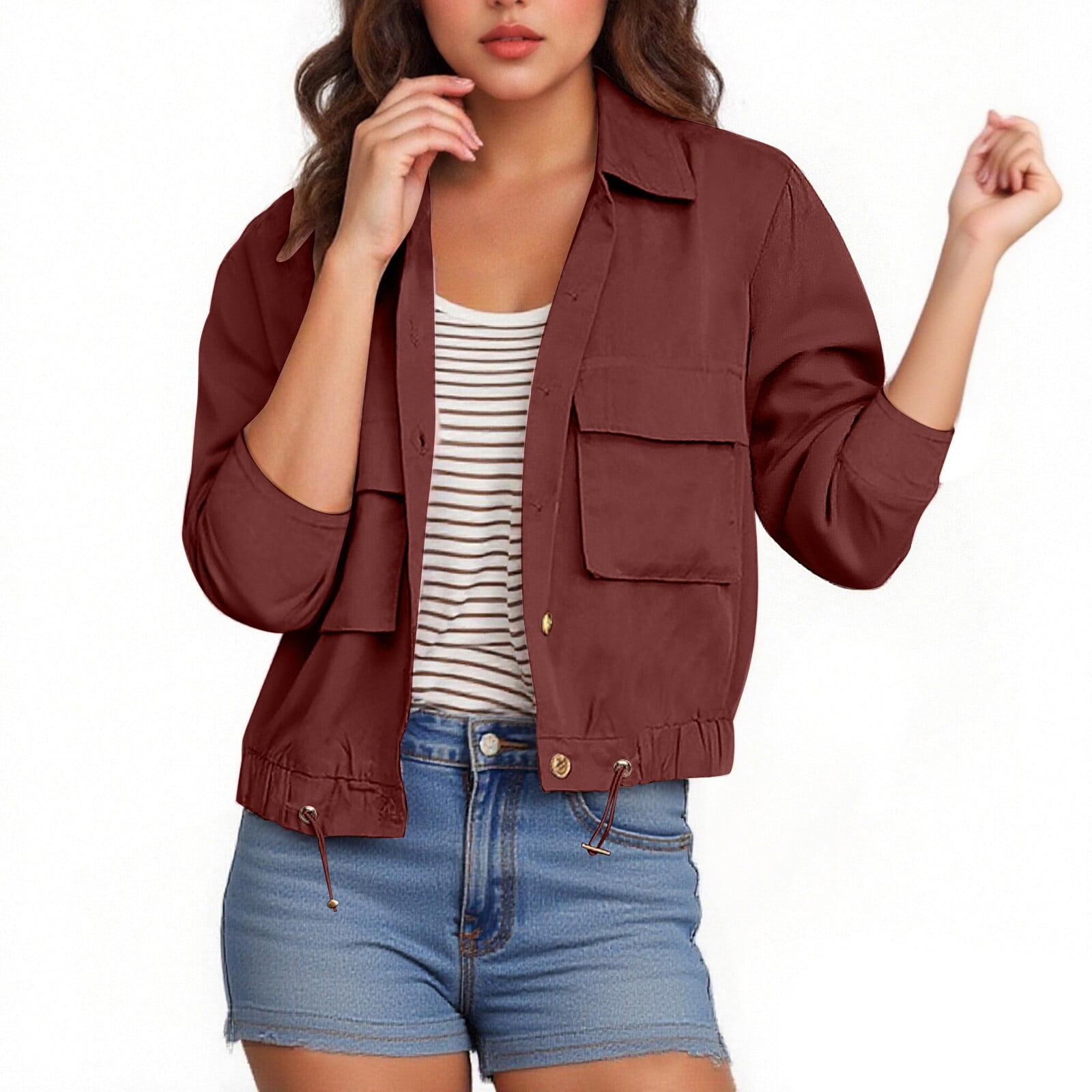 Wyobmus Women's Lightweight Button Down Jackets Casual Loose Hunting ...