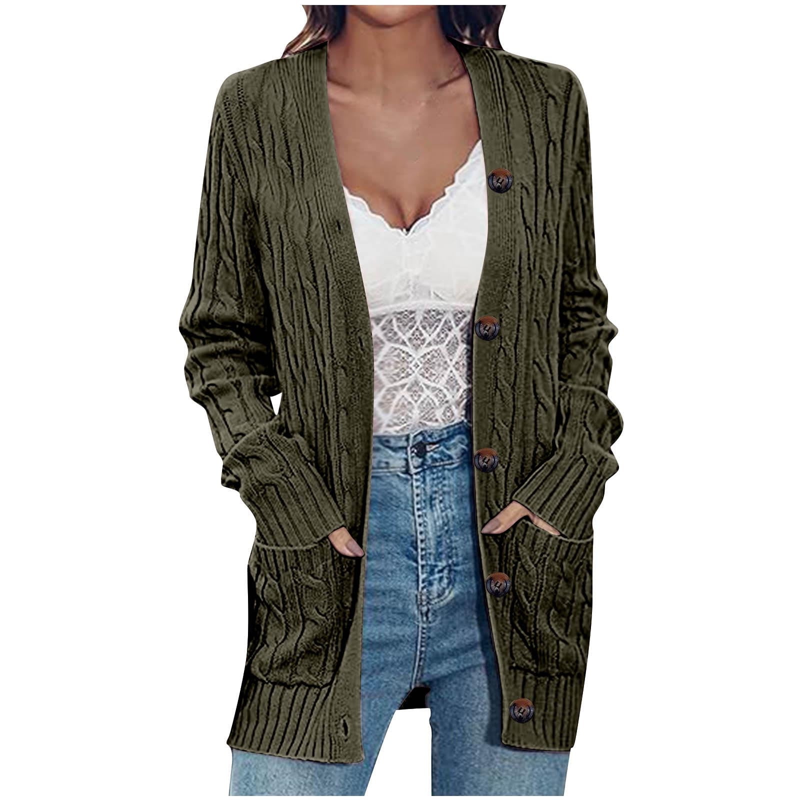 Wyobmus Women's Open Front Cardigan Sweaters Fall Button Down Cable ...