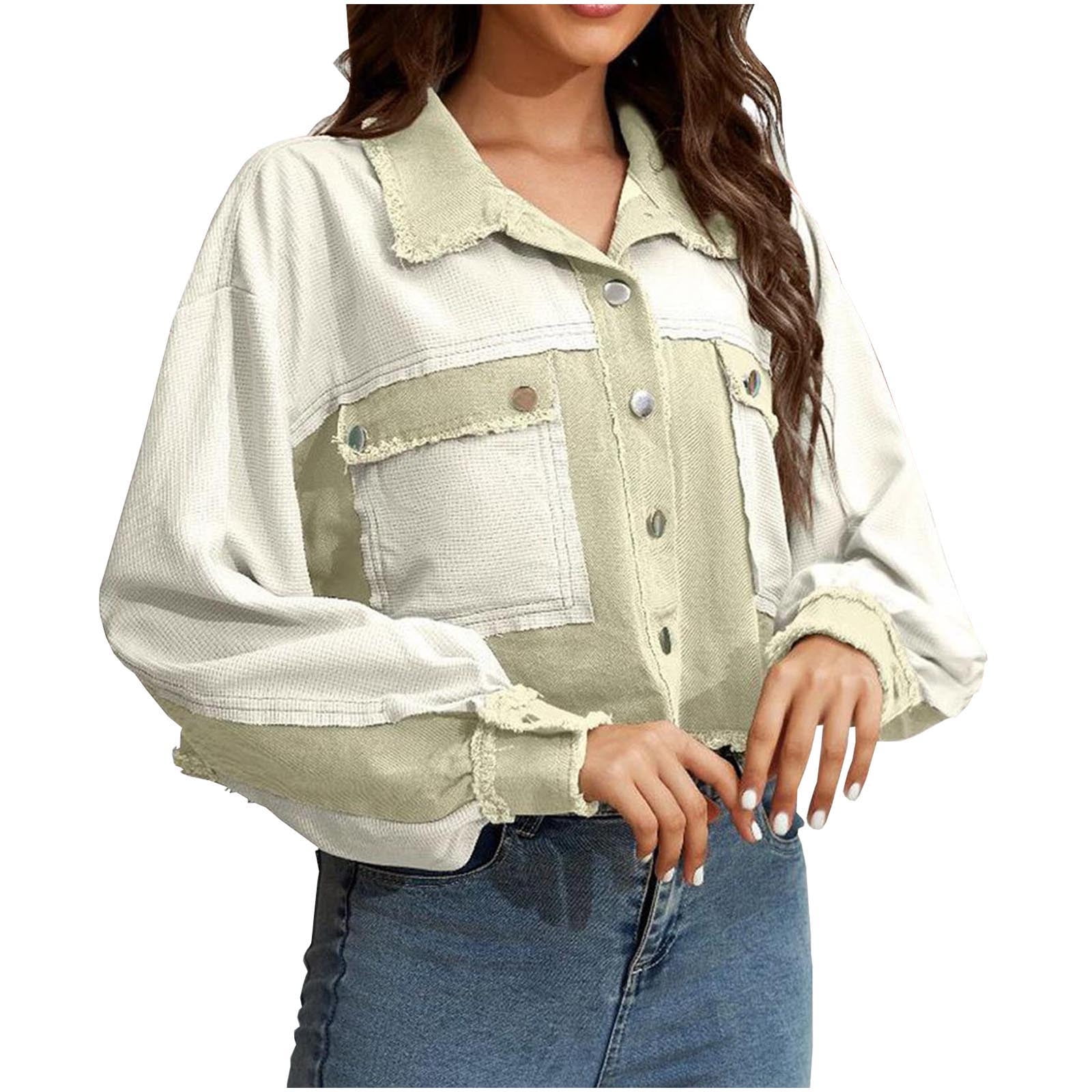 Wyobmus Women's Regular Fit Waffle Knit Cropped Shackets Jacket Color ...