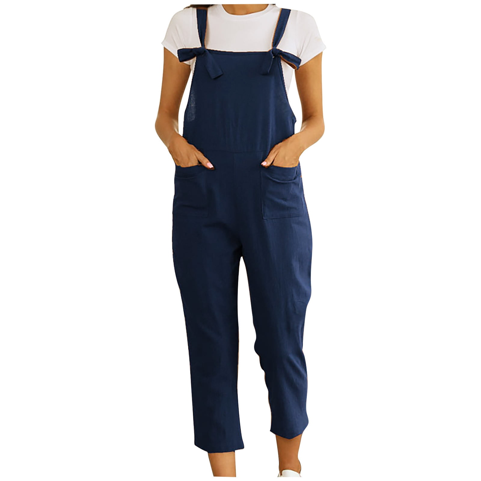 Wyobmus Women's Summer Linen Jumpsuits Boho Wide Leg Overalls Casual ...