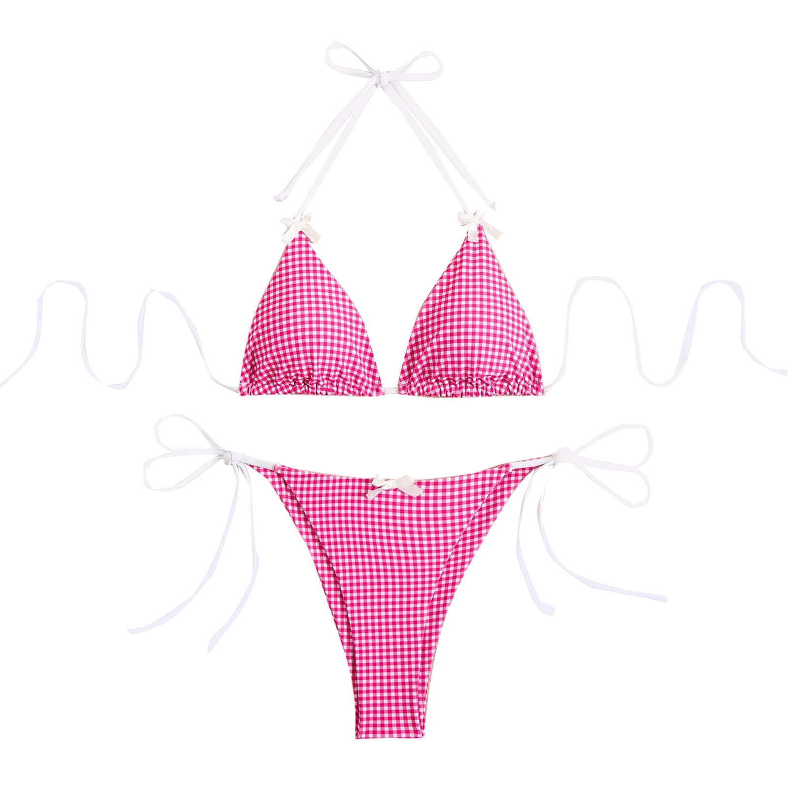 Wyobmus Women's Triangle Bikini Set String Swimsuit Printed Tie Smocked ...
