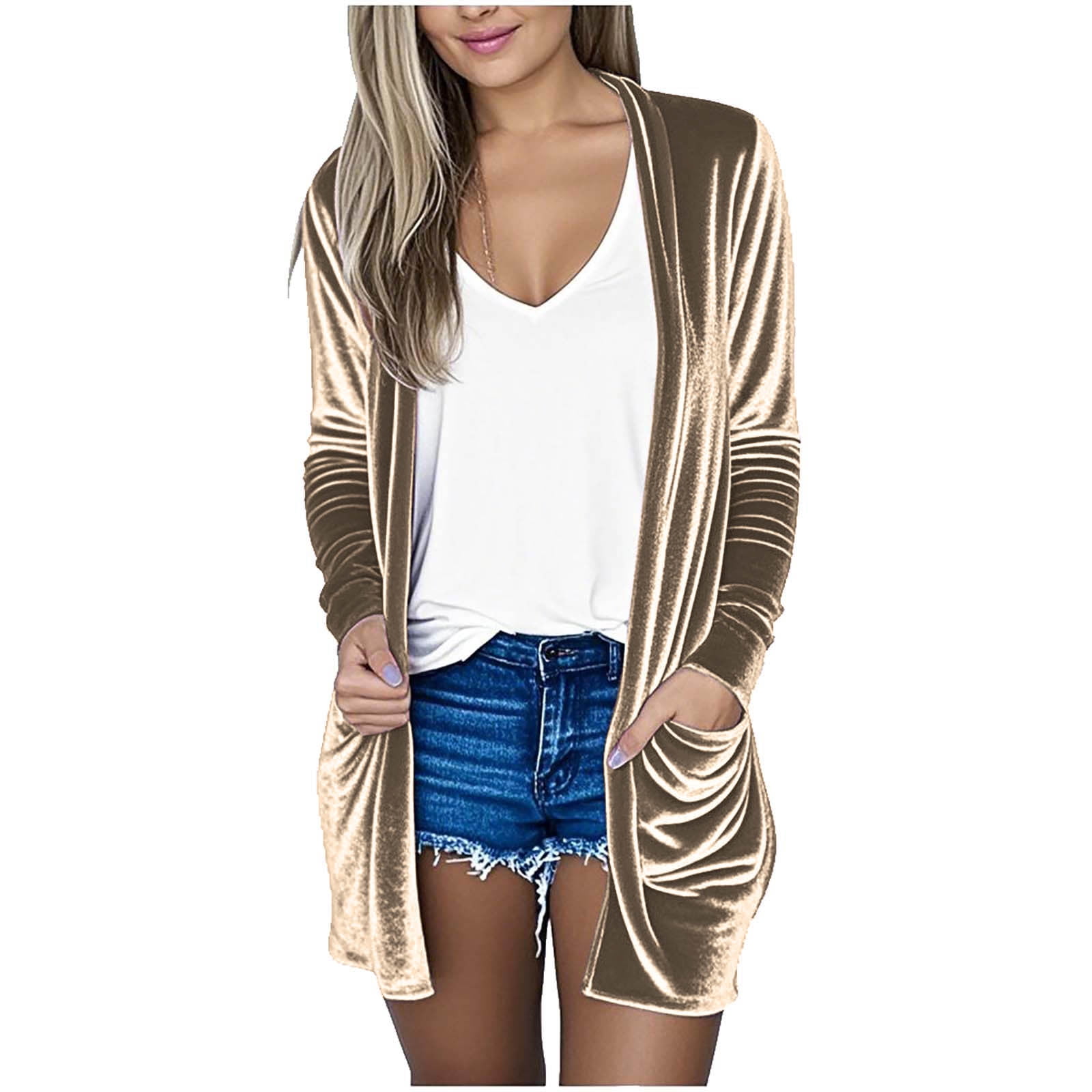 Wyobmus Women's Velvet Cardigan Jacket Long Sleeve Open Front Cardigans ...