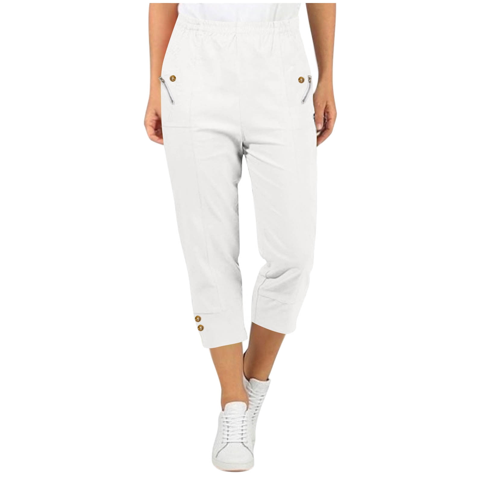 Wyobmus Womens Capri Pants Soft 3/4 Cropped Pants Stretch Slim Fitted Work Trousers Elastic ...