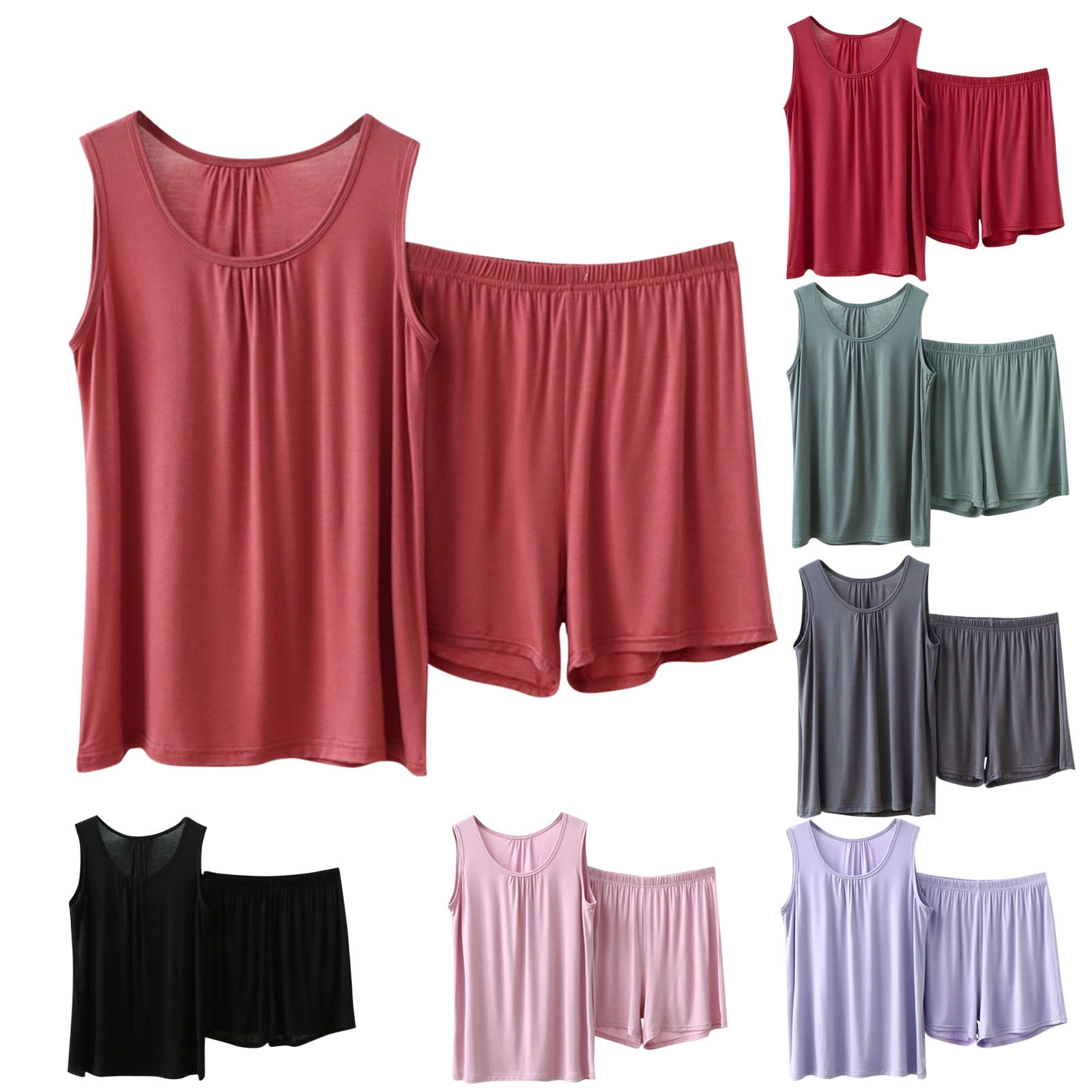 Wyobmus Womens Plus Size Pajama Set Summer Loose Cotton Sleewear Solid ...