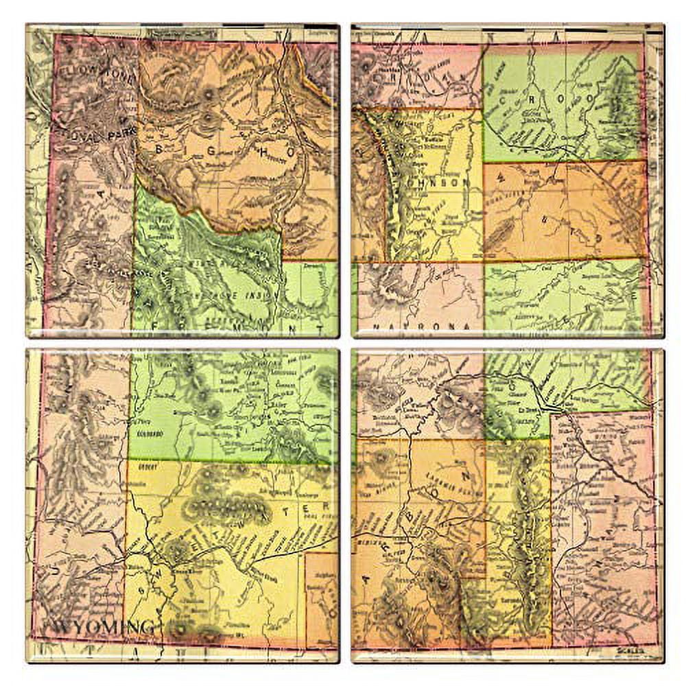 Wyoming Coaster of Vintage Map (Set of 4) - Walmart.com