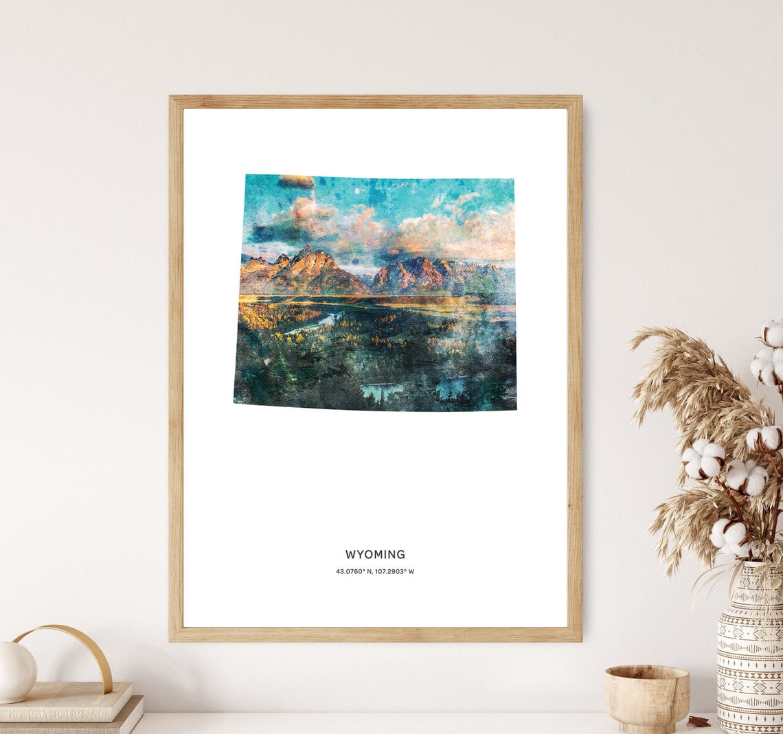 Wyoming Print, Wyoming Poster, Wyoming Map Art, Map Of Wyoming UNFRAMED ...