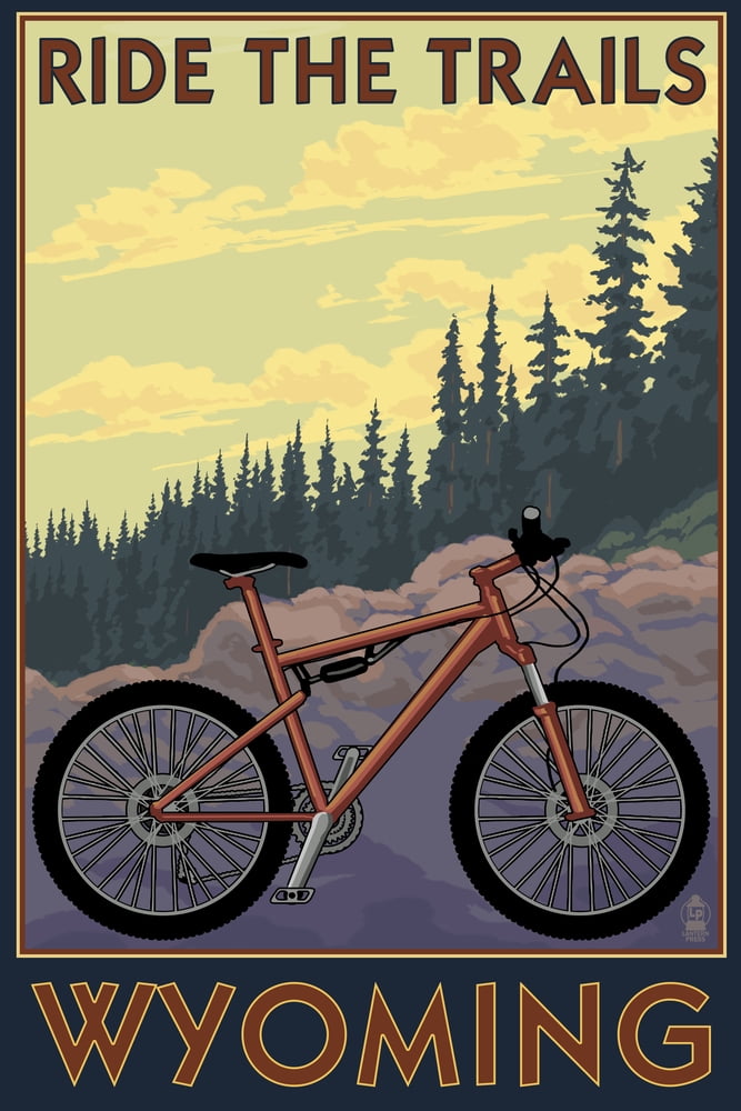 Wyoming, Ride the Trails, Mountain Bike Scene (24x36 Giclee Gallery Art Print, Vivid Textured ...