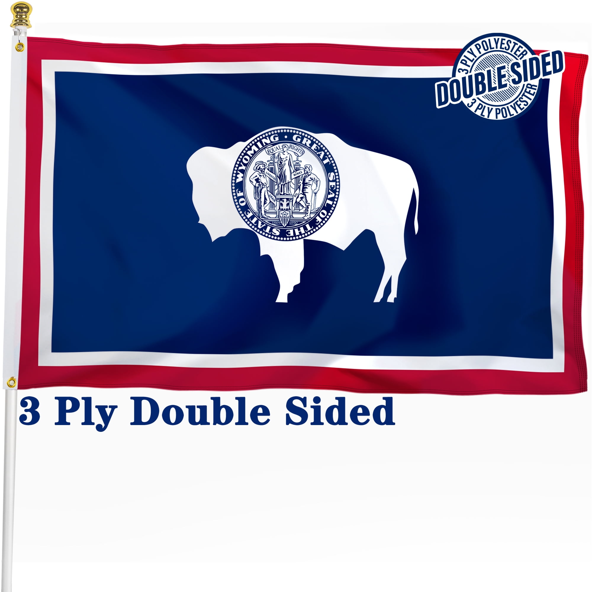 DANF Flag's Wyoming State Flag 3x5 ft, Heavy Duty, Double Sided ...