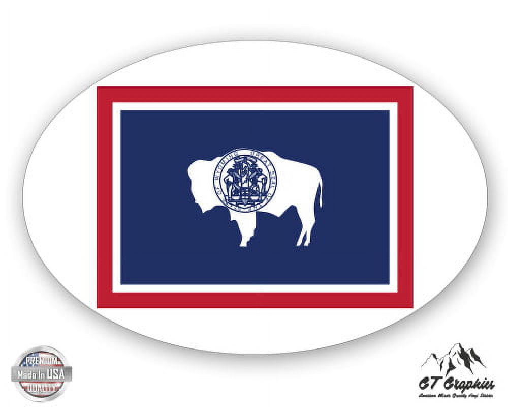 Wyoming State Flag Oval - 3" Vinyl Sticker - For Car Laptop I-Pad Phone ...