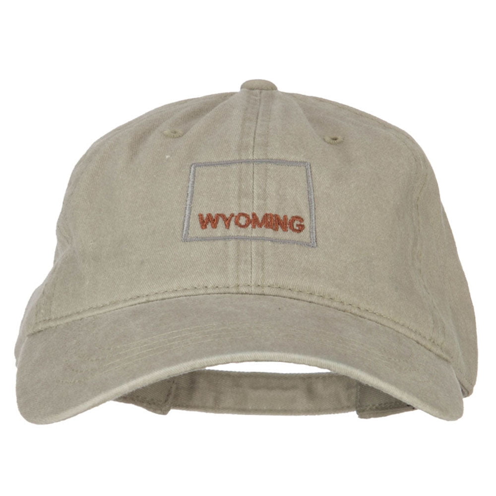 Wyoming with Map Outline Embroidered Washed Cotton Twill Cap - Stone ...