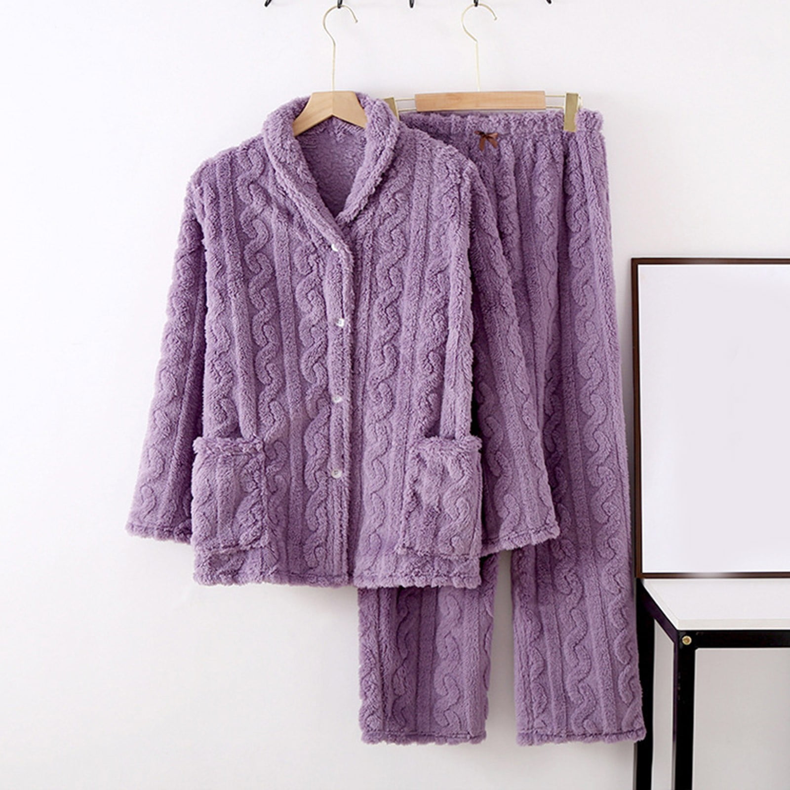 Wyongtao Fuzzy Pajamas Set for Women Winter Warm Fluffy Loungewear Soft ...