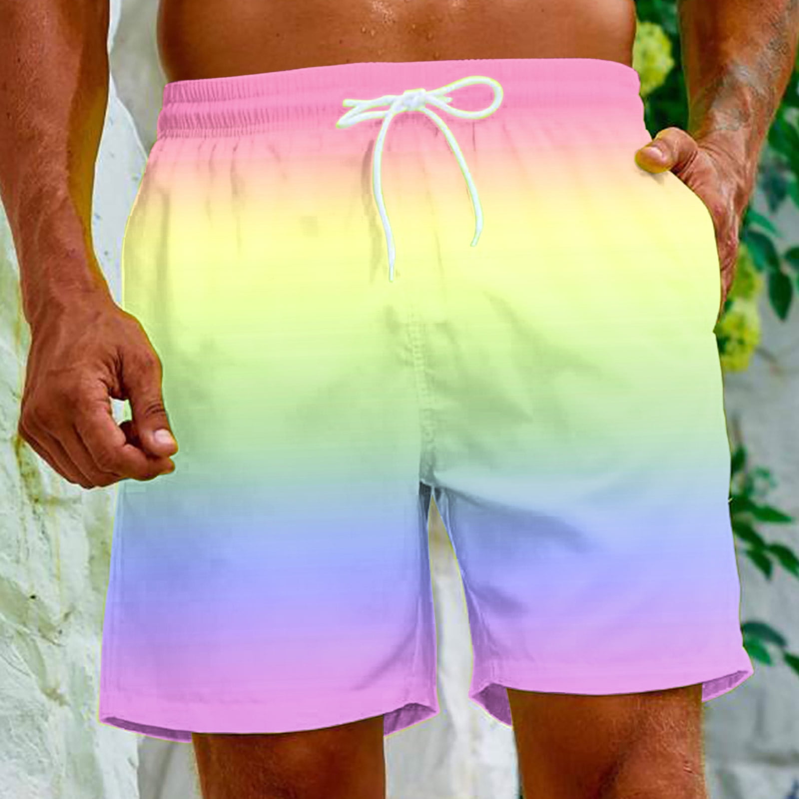 Wyongtao Mens Swim Trunks Gradient Print Quick Dry Swim Shorts with ...