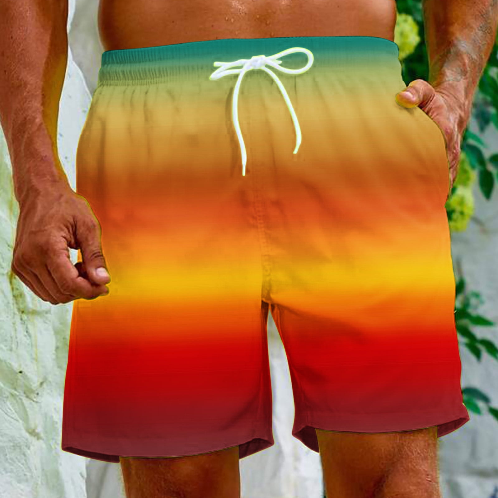 Wyongtao Mens Swim Trunks Quick Dry Gradient Print Boardshorts Inseam ...