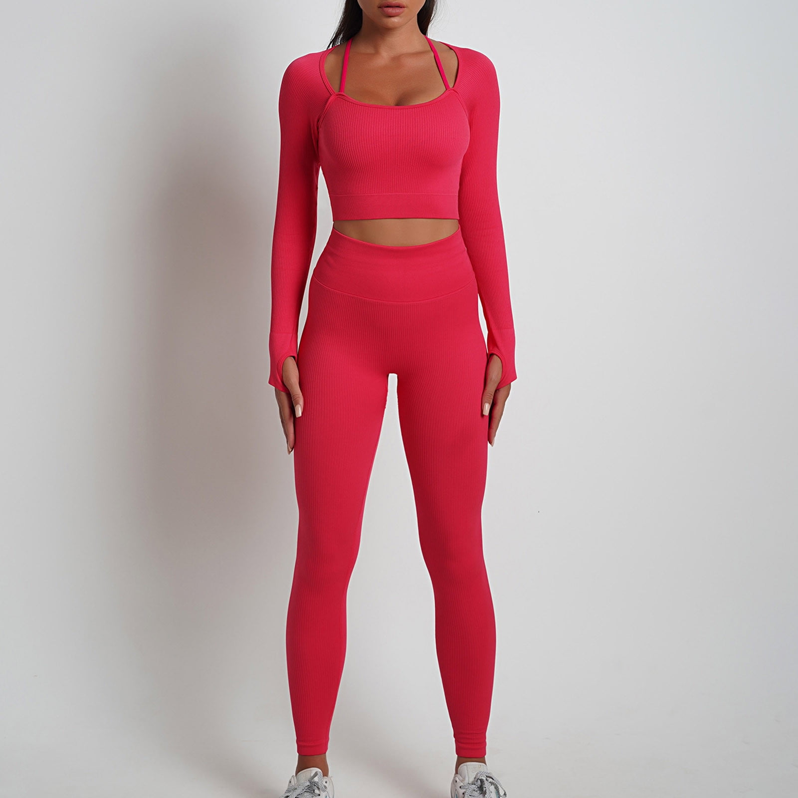 Wyongtao Women 2 Piece Tracksuit Workout Outfits Seamless High Waist Leggings and Stretch Sports ...