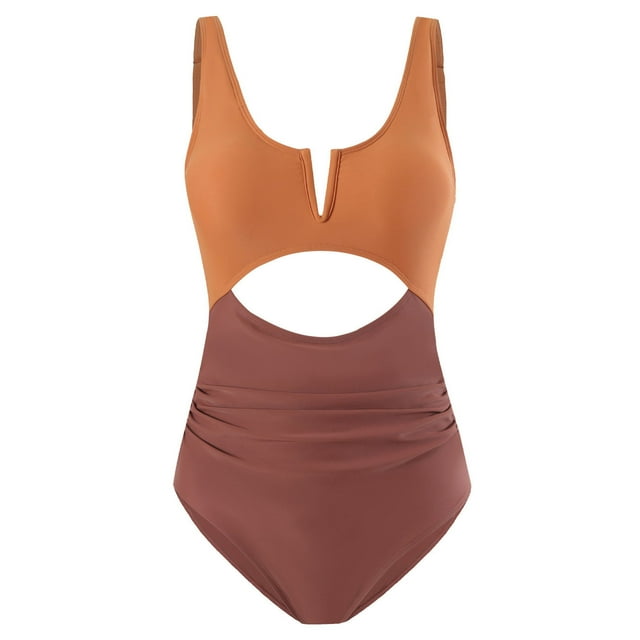 Wyongtao Womens One Piece Swimsuit High Waisted Bathing Suit Cutout V