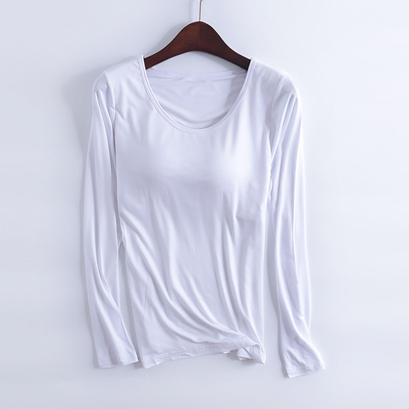 Wyongtao Womens Long Sleeve T-Shirt with Built in Padded Bra, Regular ...