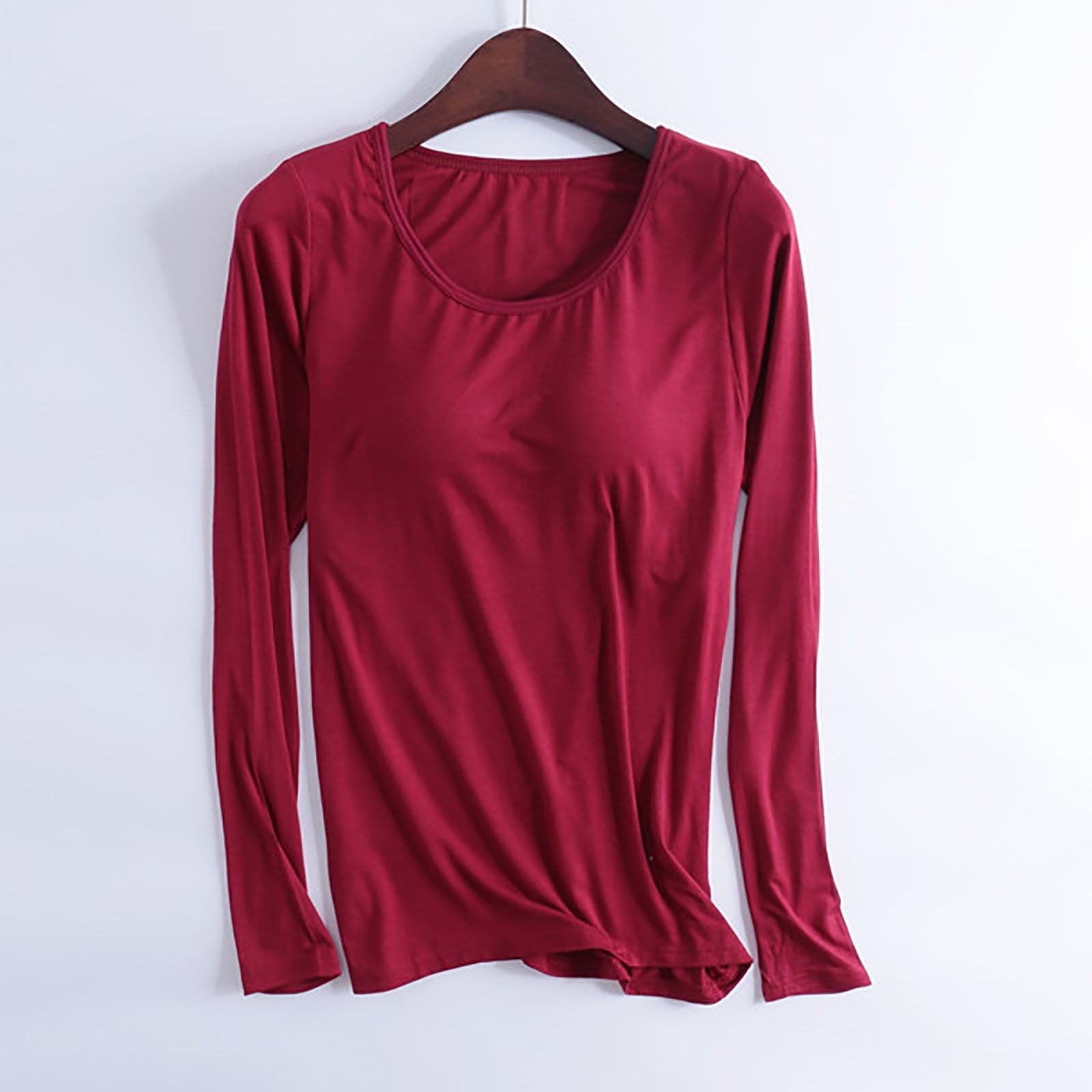 Wyongtao Womens Long Sleeve T-Shirt with Built in Padded Bra, Regular ...