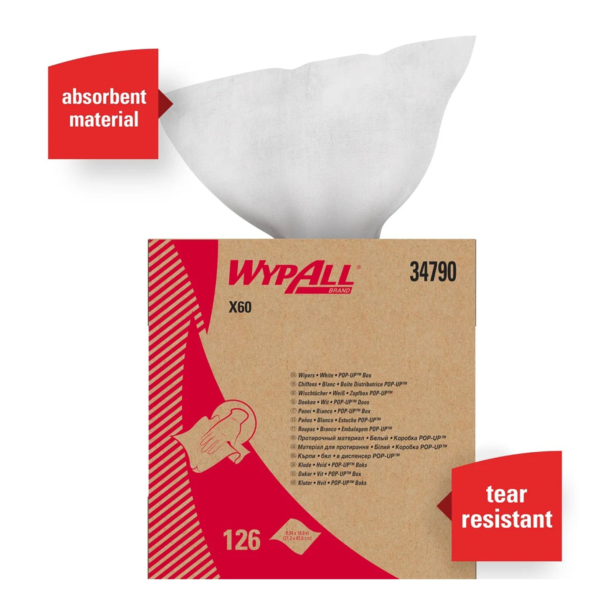 WypAll 34790 9-1/8 in. x 16-4/5 in. POP-UP Box, X60 Cloths - White (126 ...