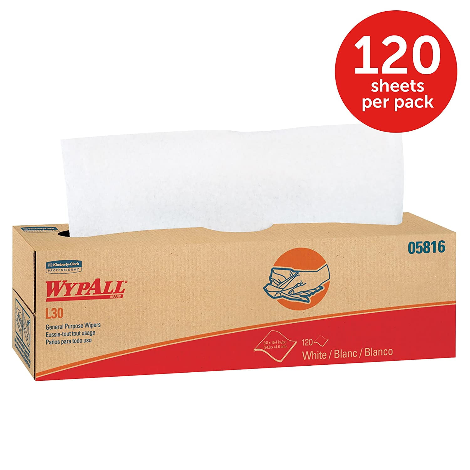 WypAll L30 Towels, POP-UP Box, 9 4/5 x 16 2/5, 120/Box, 6 Boxes/Carton ...