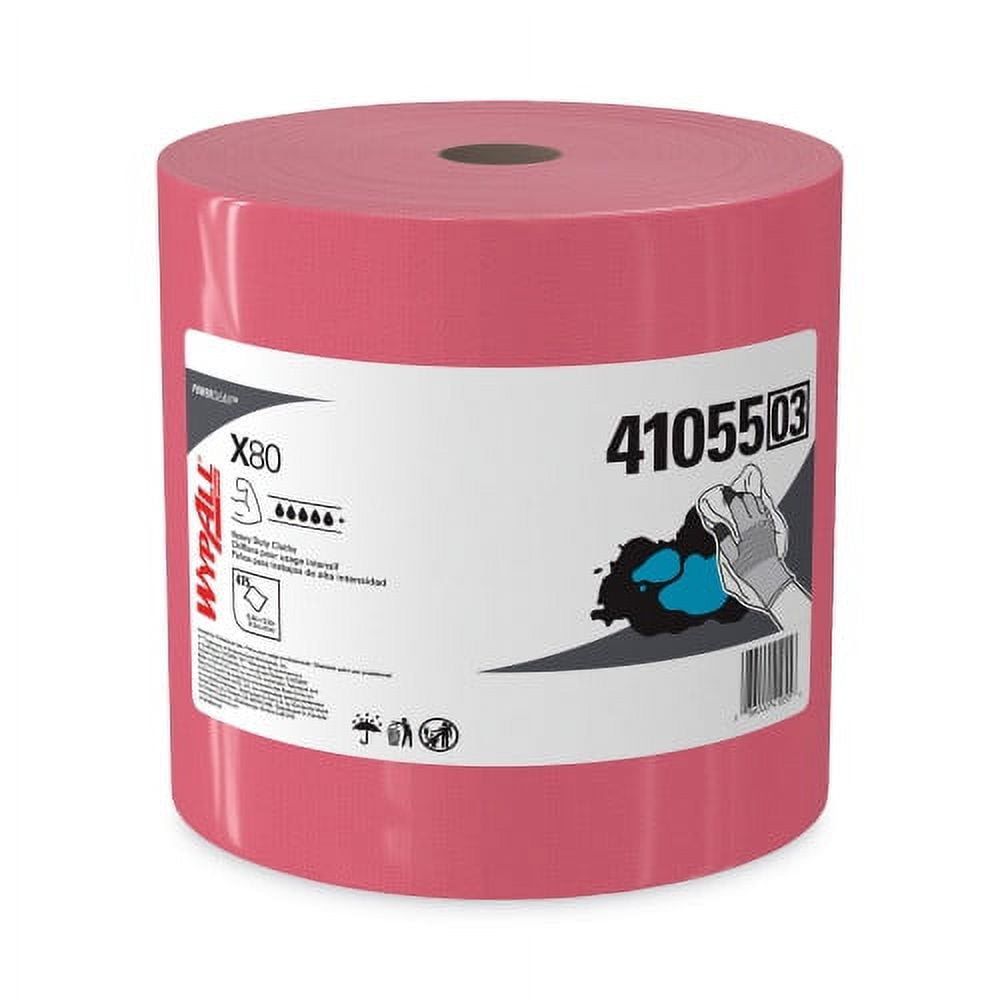 WypAll Power Clean X80 Heavy Duty Cloths, Jumbo Roll, 12.4 x 12.2, Red ...