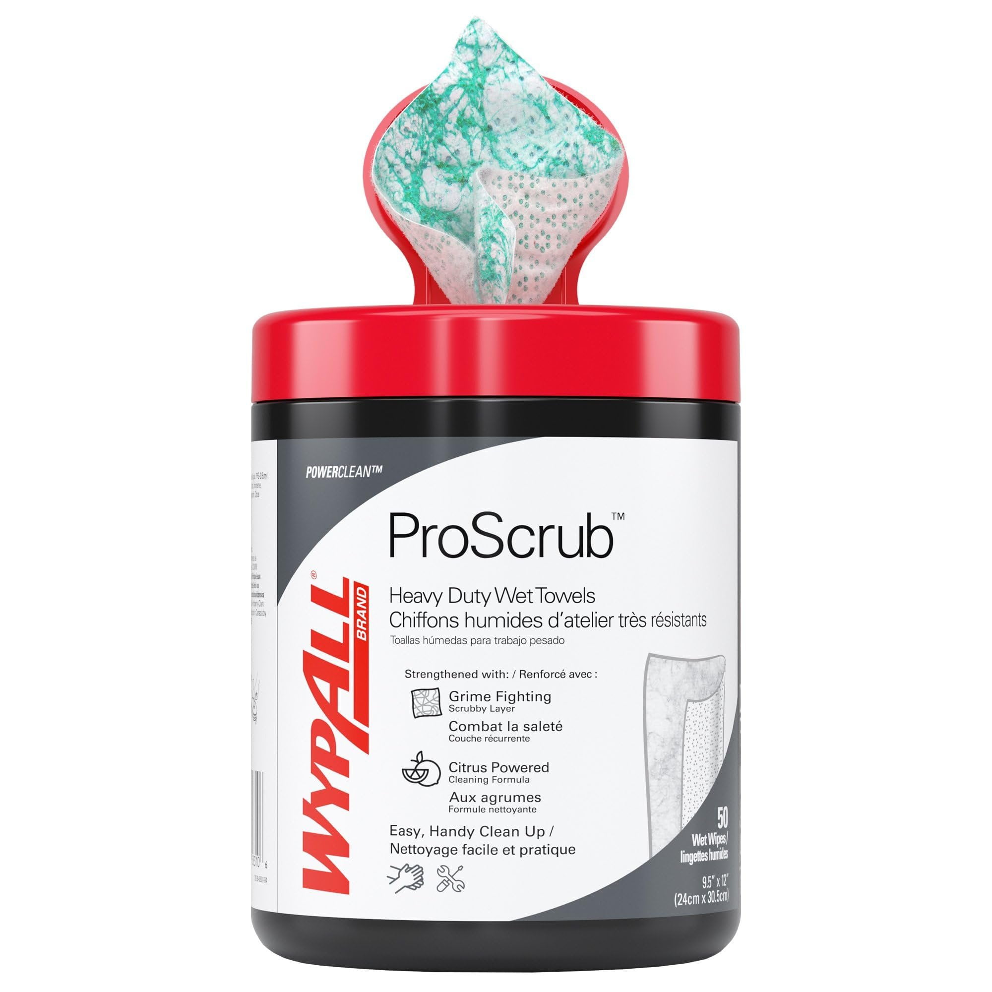 WypAll PowerClean ProScrub Heavy Duty Wet Towels 58310, Dual Action ...