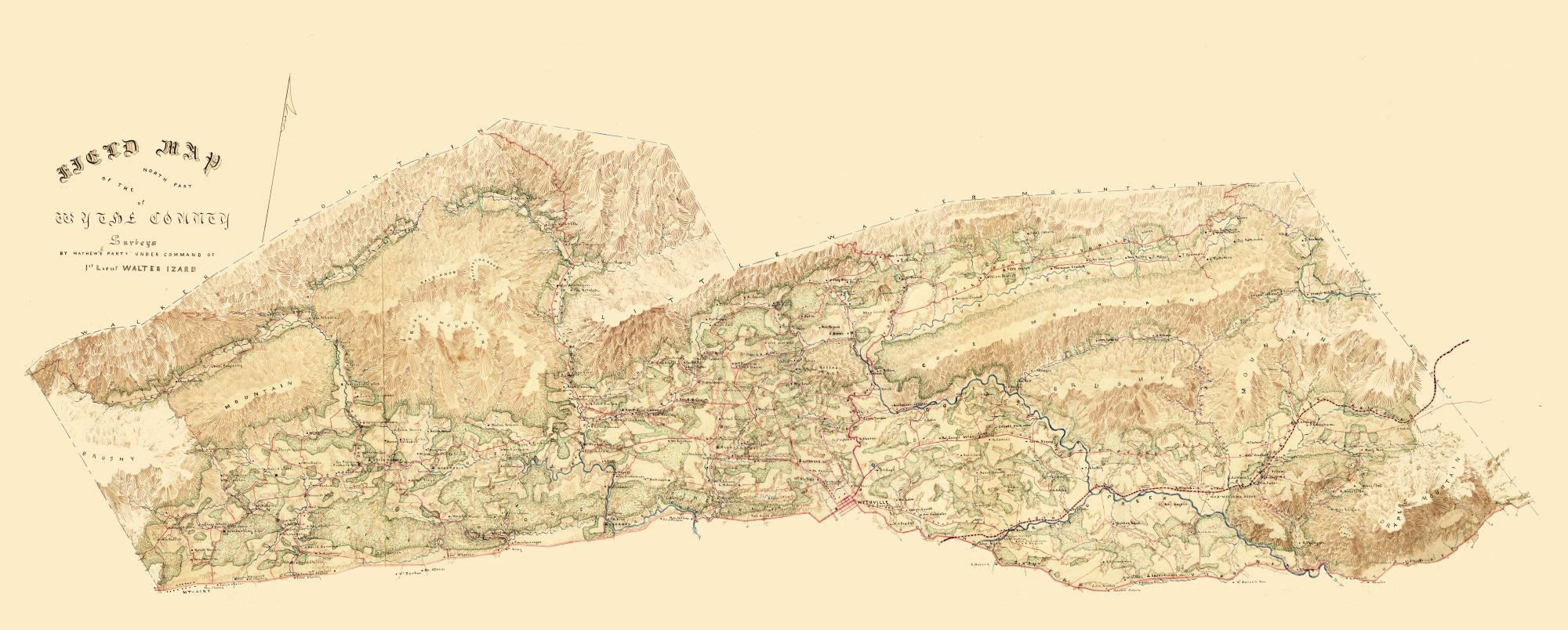 Historic County Map - Wythe County North Virginia - Matthews 1860 - 57. ...