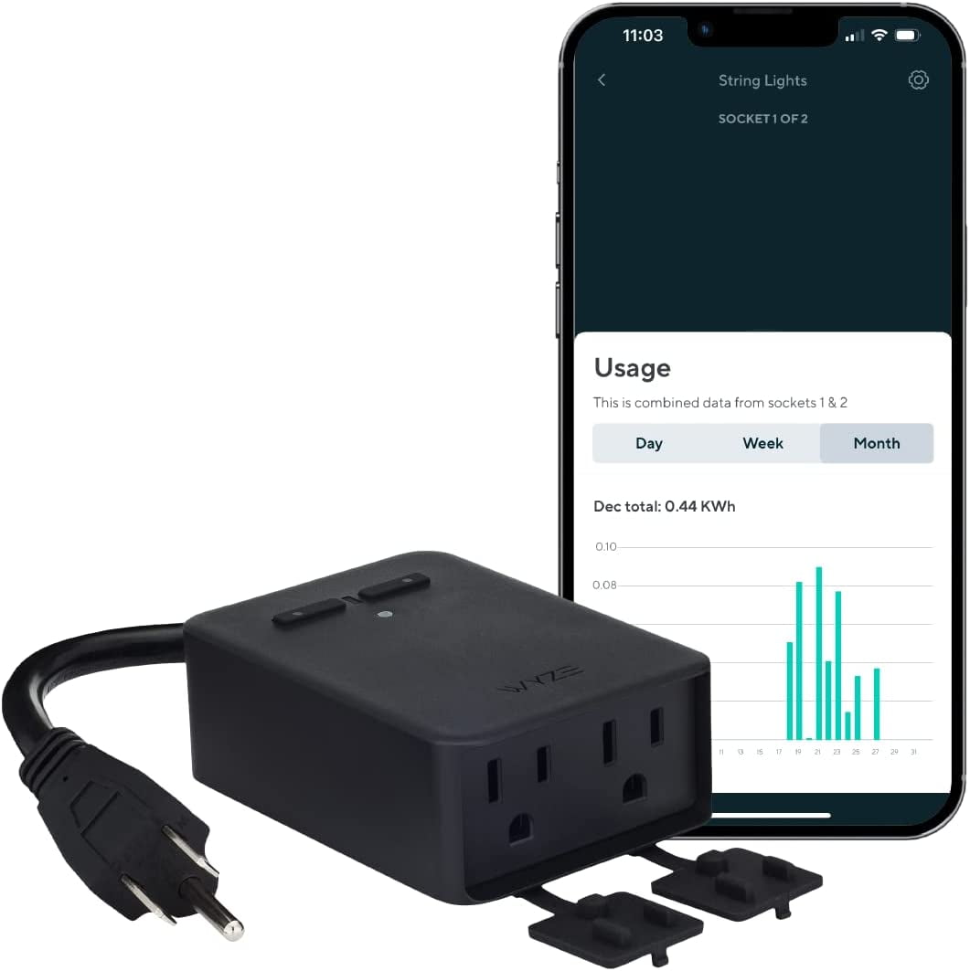 Wyze Plug Outdoor, Dual Outlets Energy Monitoring, IP64, 2.4GHz WiFi ...