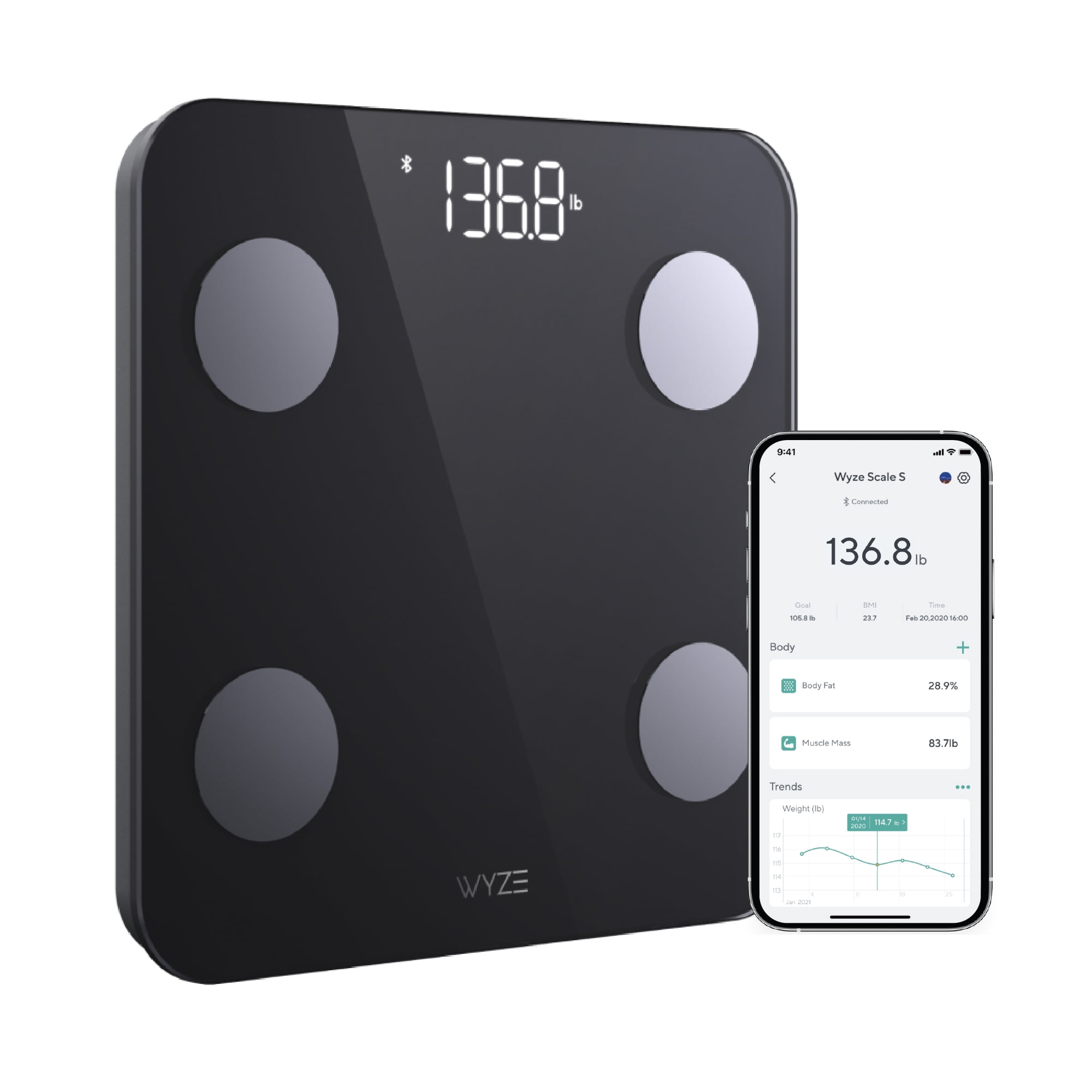 Wyze Scale S, Body Fat BMI Muscle Heart Rate Digital Bathroom Scale ...