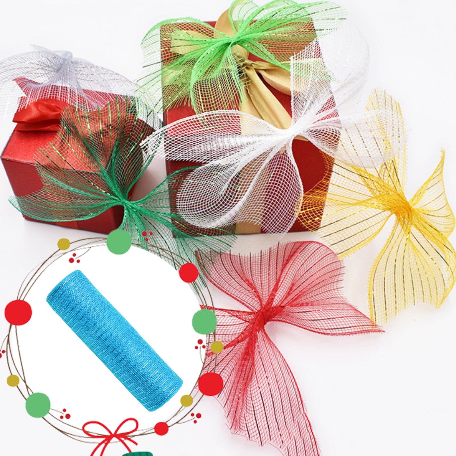 Wyzesi Poly Mesh Ribbon with Metallic Foil Each Roll for Wreaths Swags ...