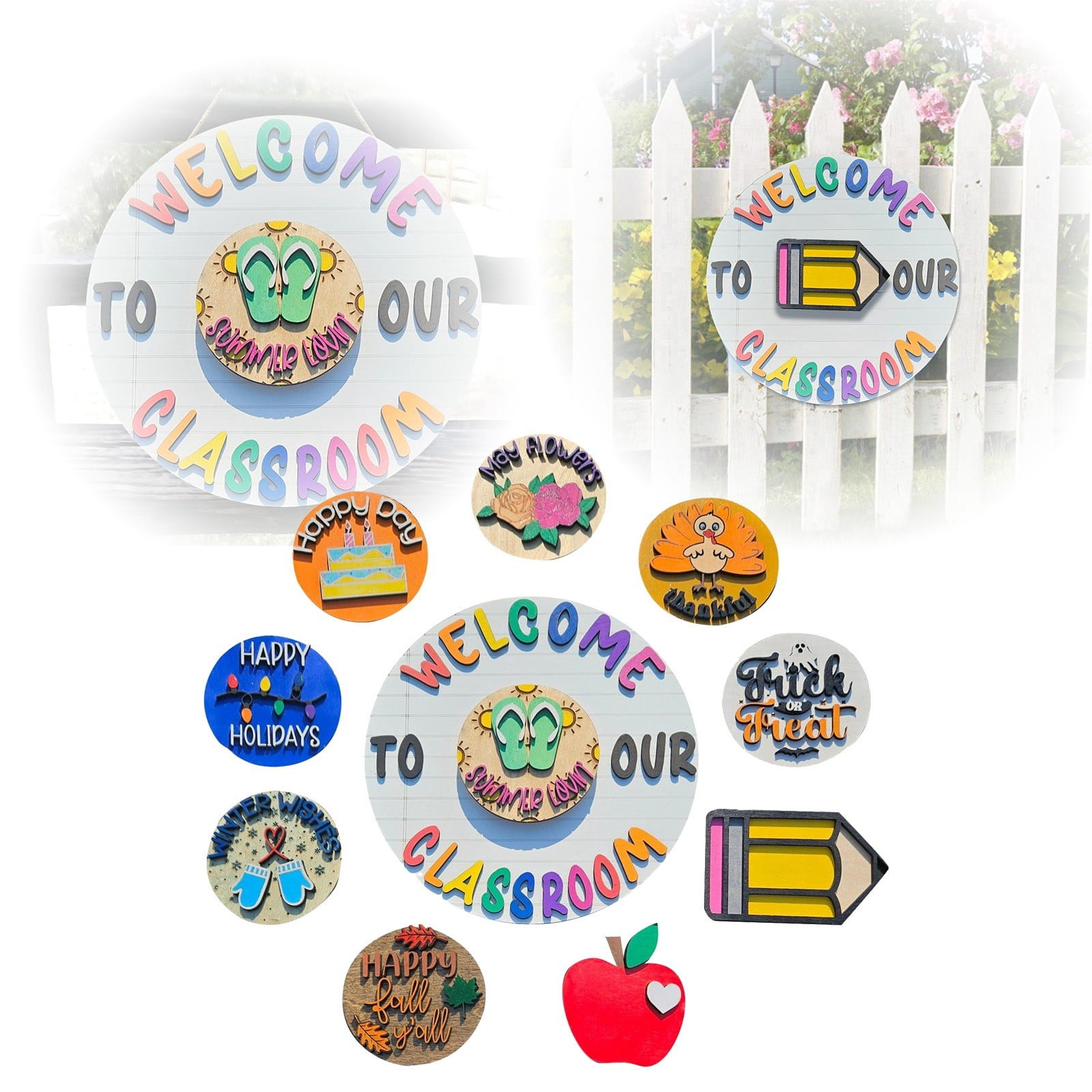 Wyzesi Spring Door Sign Large Interchangeable First Day Of School Signs ...