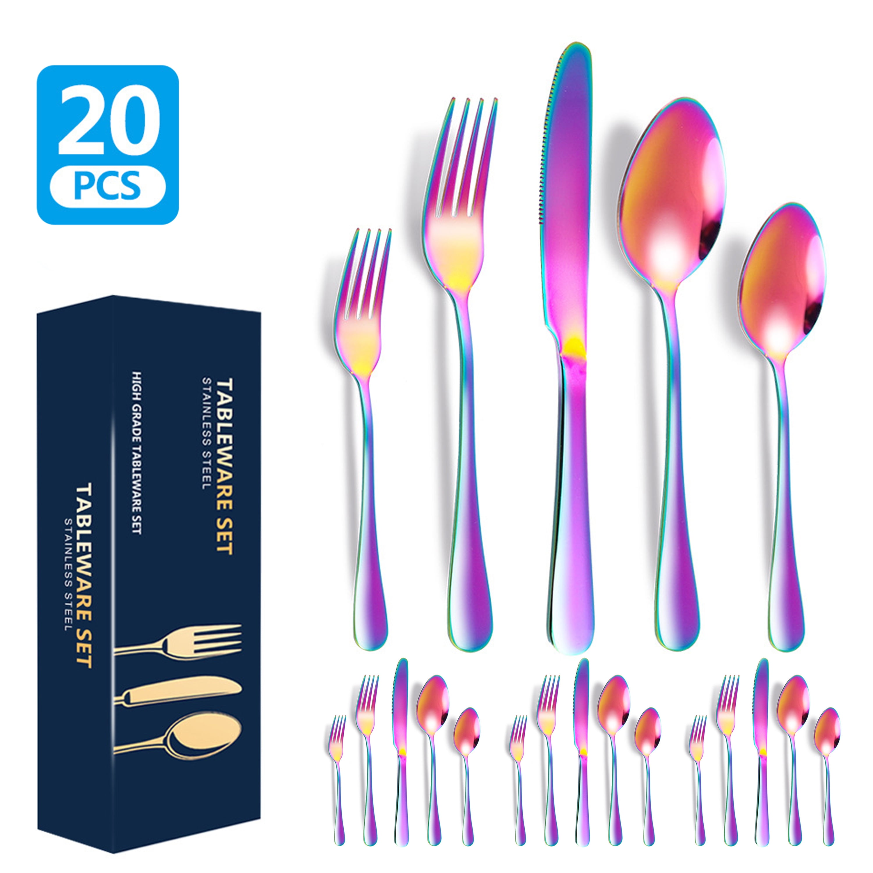 Wzcpcv 20-Piece Rainbow Stainless Steel Flatware Set, Cutlery for 4 ...
