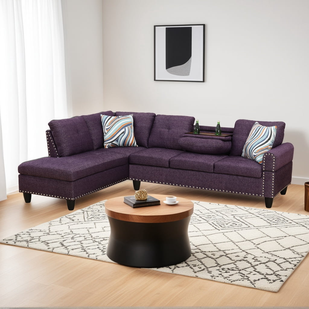 Wzlam Sectional Couch for Living Room Furniture Sets, Amaranth Linen L ...