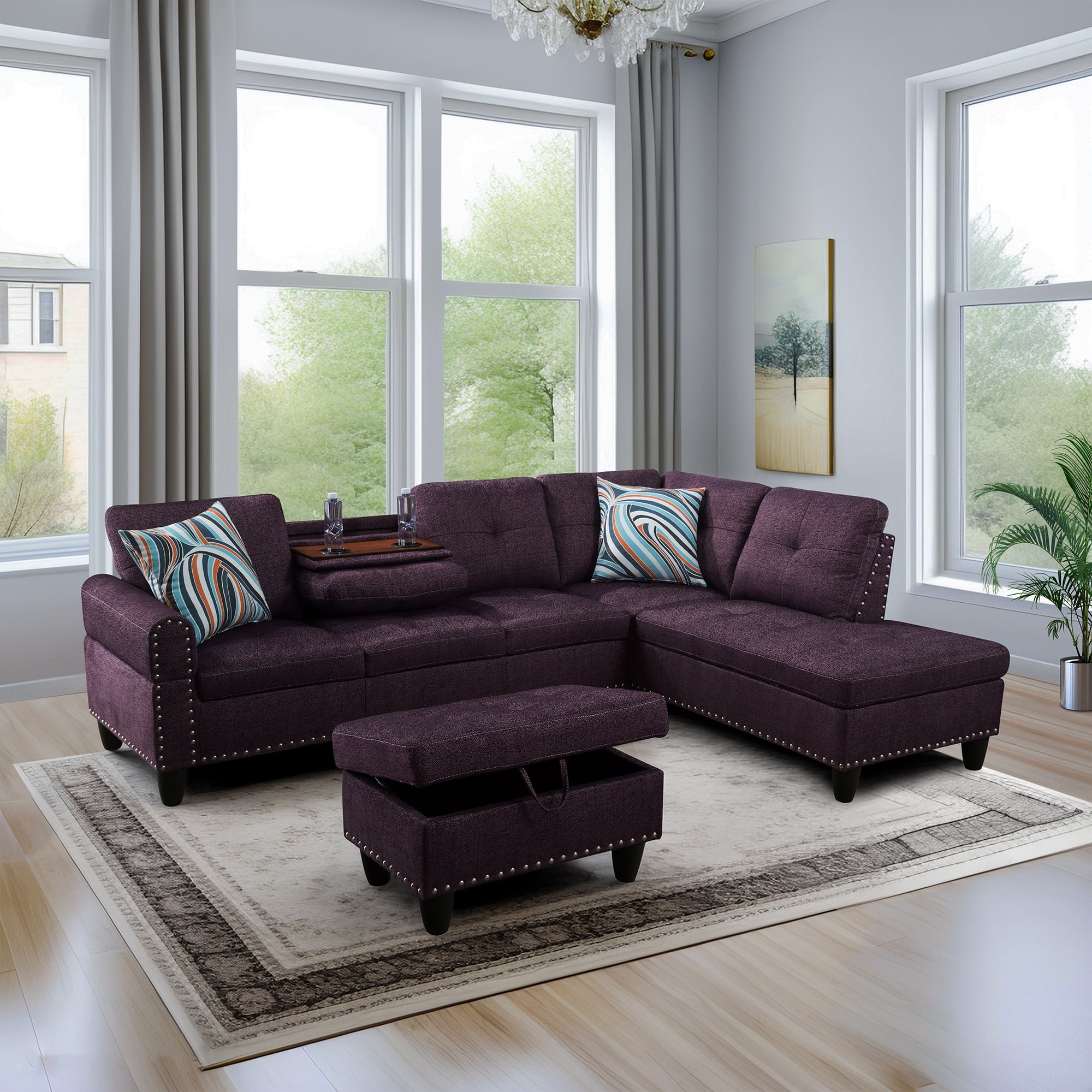 Wzlam Sectional Couch for Living Room Furniture Sets, Amaranth Linen L ...
