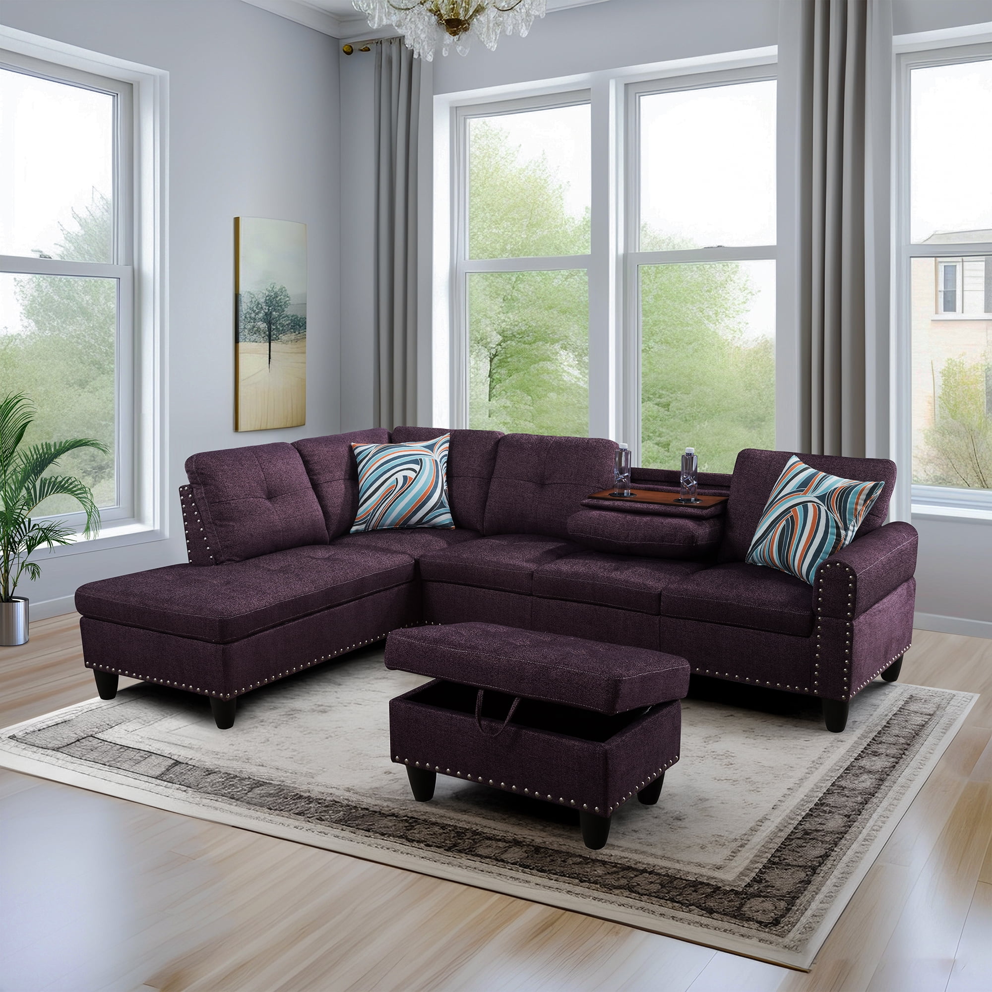 Wzlam Sectional Couch for Living Room Furniture Sets, Amaranth Linen L ...