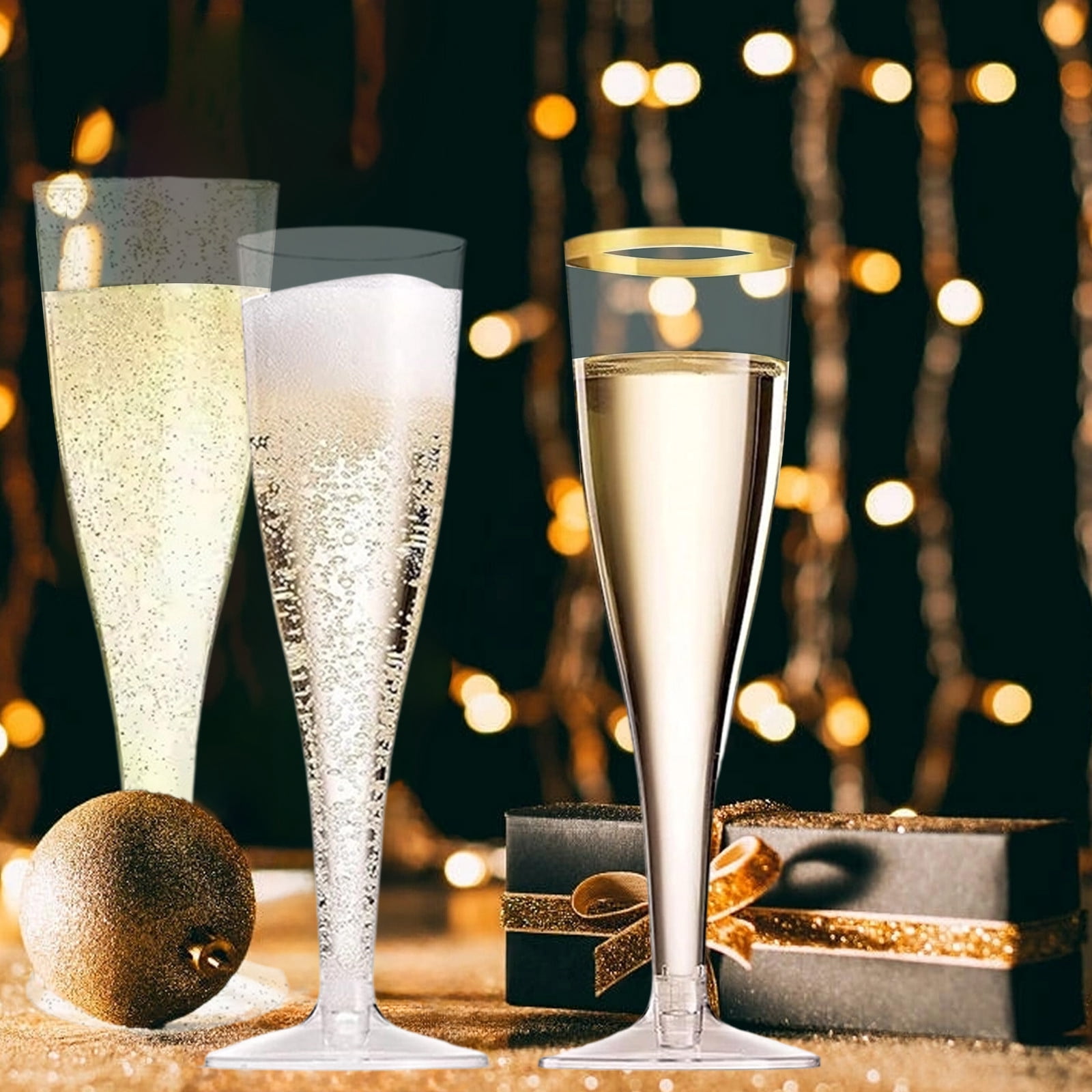 Wzzjkit 25pcs Champagne Flutes Plastic, Gold Plastic Disposable ...