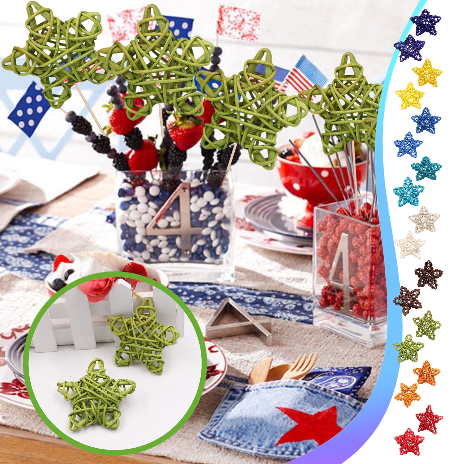 Wzzjkit 4th of July Decorations, 2.36in Rattan Woven Five-pointed Star ...