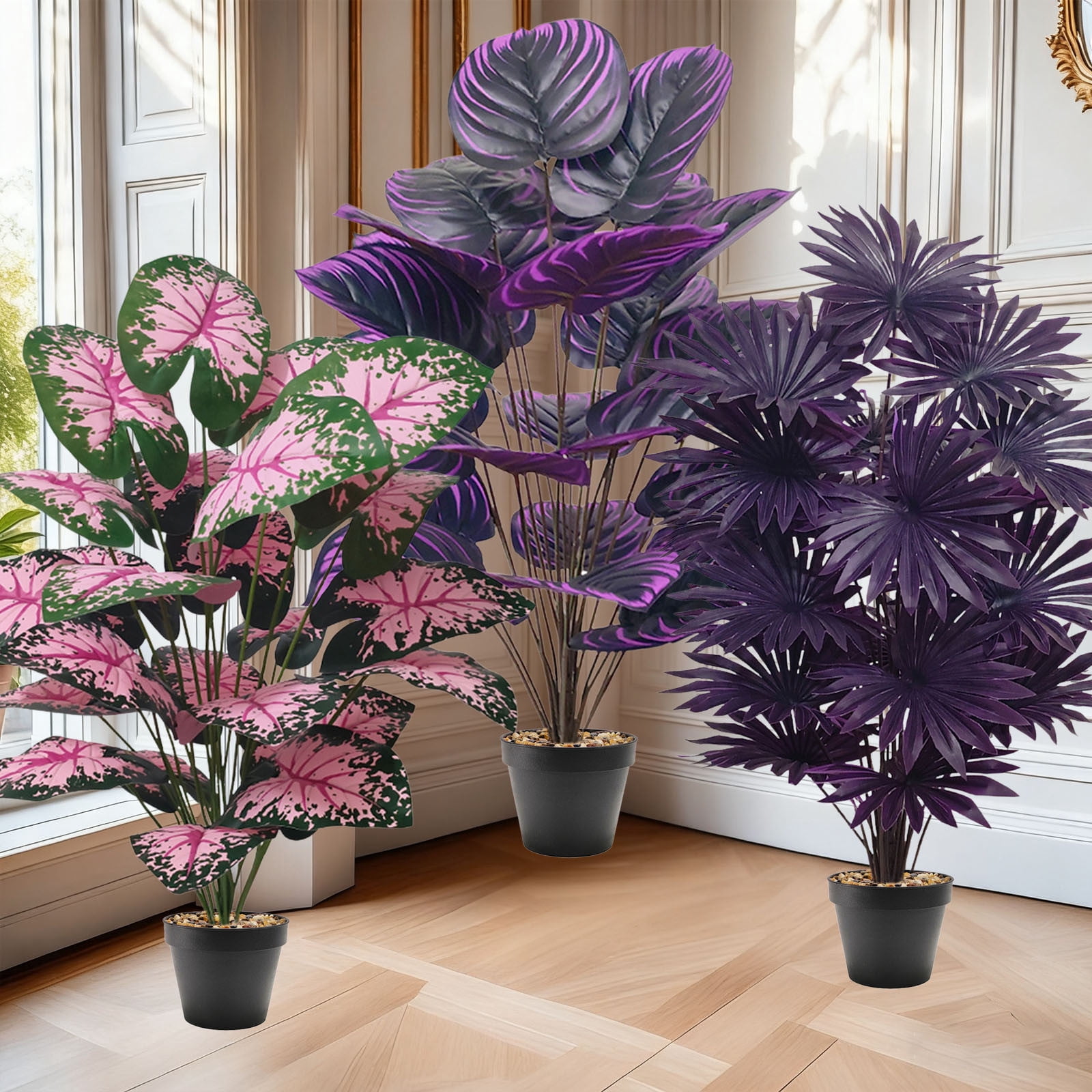 Wzzjkit Artificial Potted Plants 33inch 24 Leaves PVC Fake Tropical ...