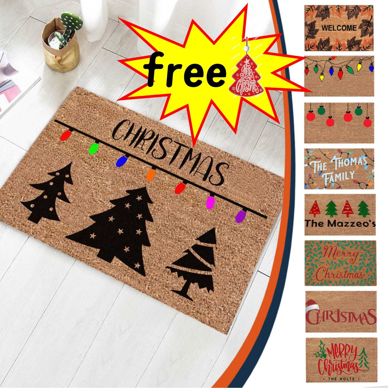 Djunllk Christmas Door Mat, 16x24inch Non-Slip Washable Winter Welcome ...